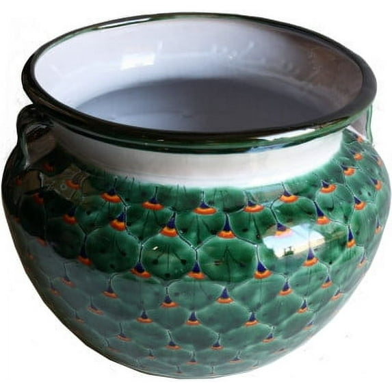Talavera Ceramic Large Green Peacock Painted Outdoor Planter Pot ...