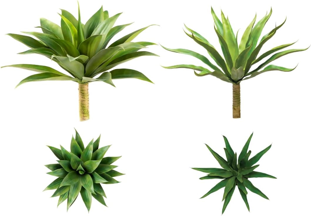 Large Sized Green Round Leaves & Wavy Long Leaves Agave Stems (Set of 2 ...