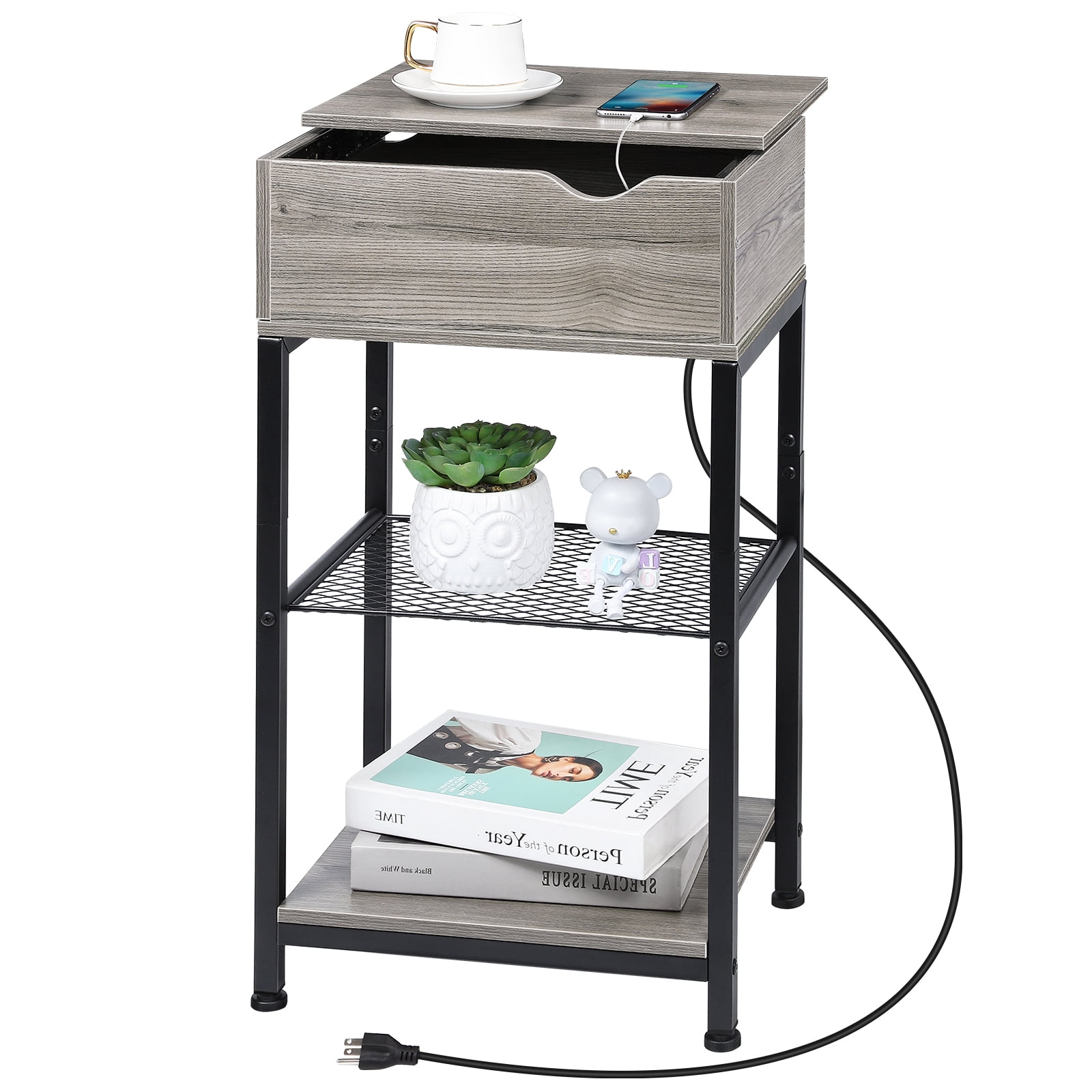 Large Sliding Track Coffee Table with Power Outlets (Gray) - Walmart.com