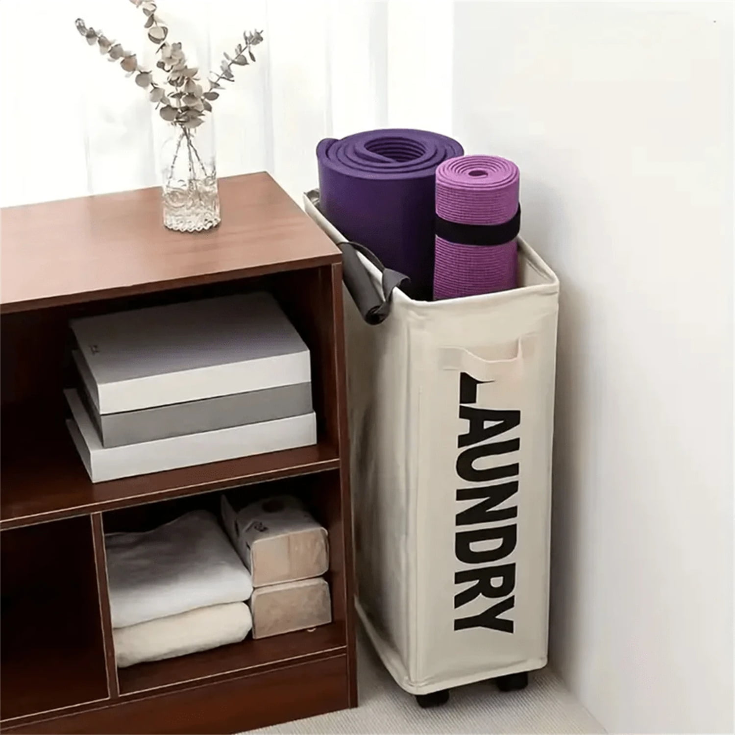 Large Slim Rolling Laundry Basket on Wheels with Removable Bag ...