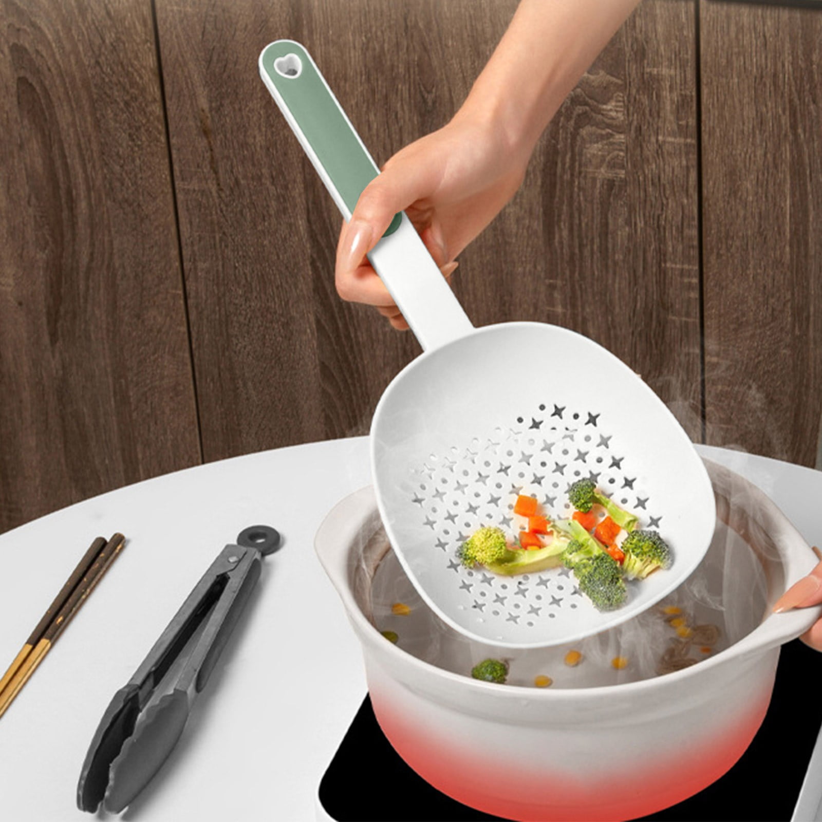Large Slotted Spoon - 14.3" Plastic Food Skimmer for Noodles, Dumplings ...