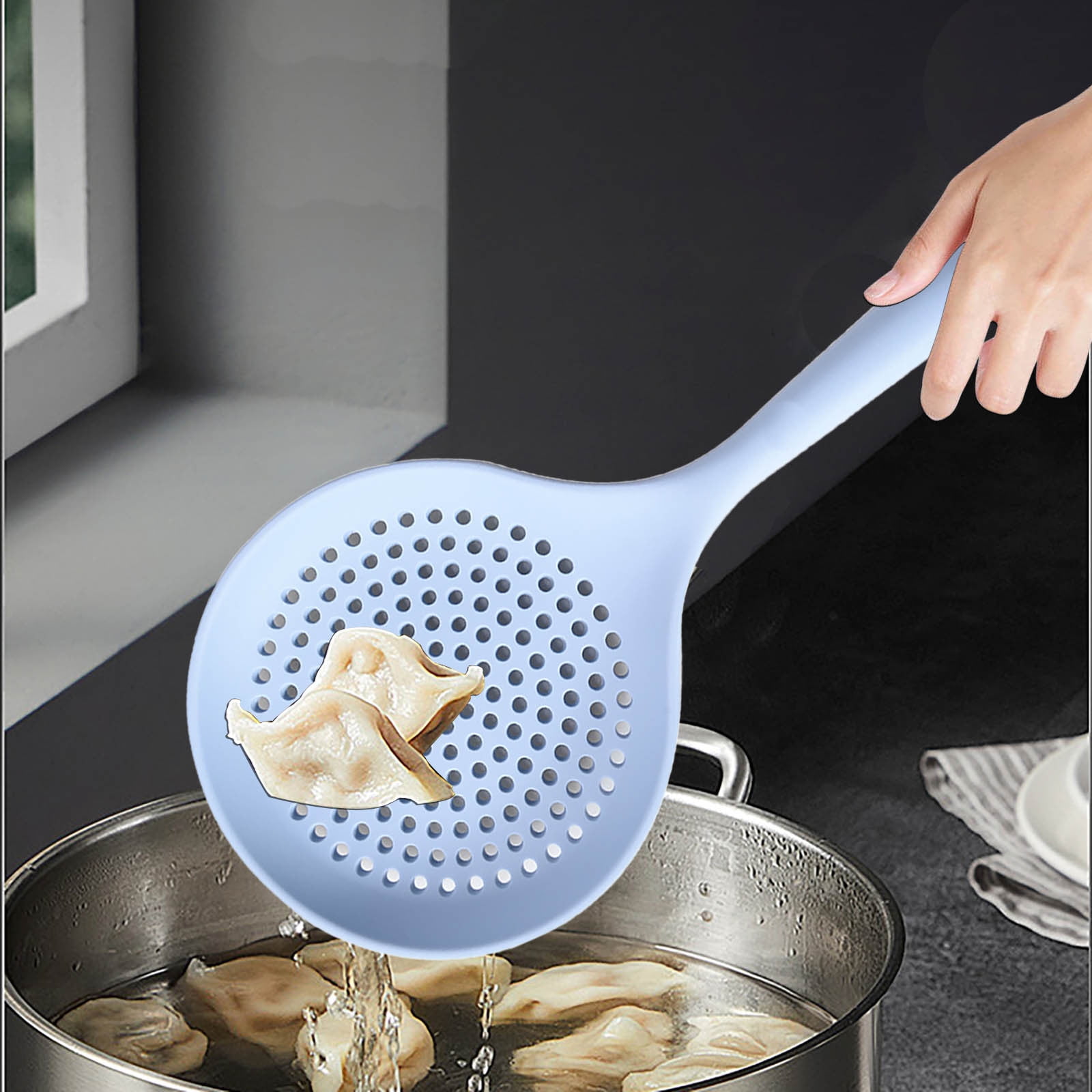 Large Slotted Spoon with Silicone Filter for Straining Pasta ...