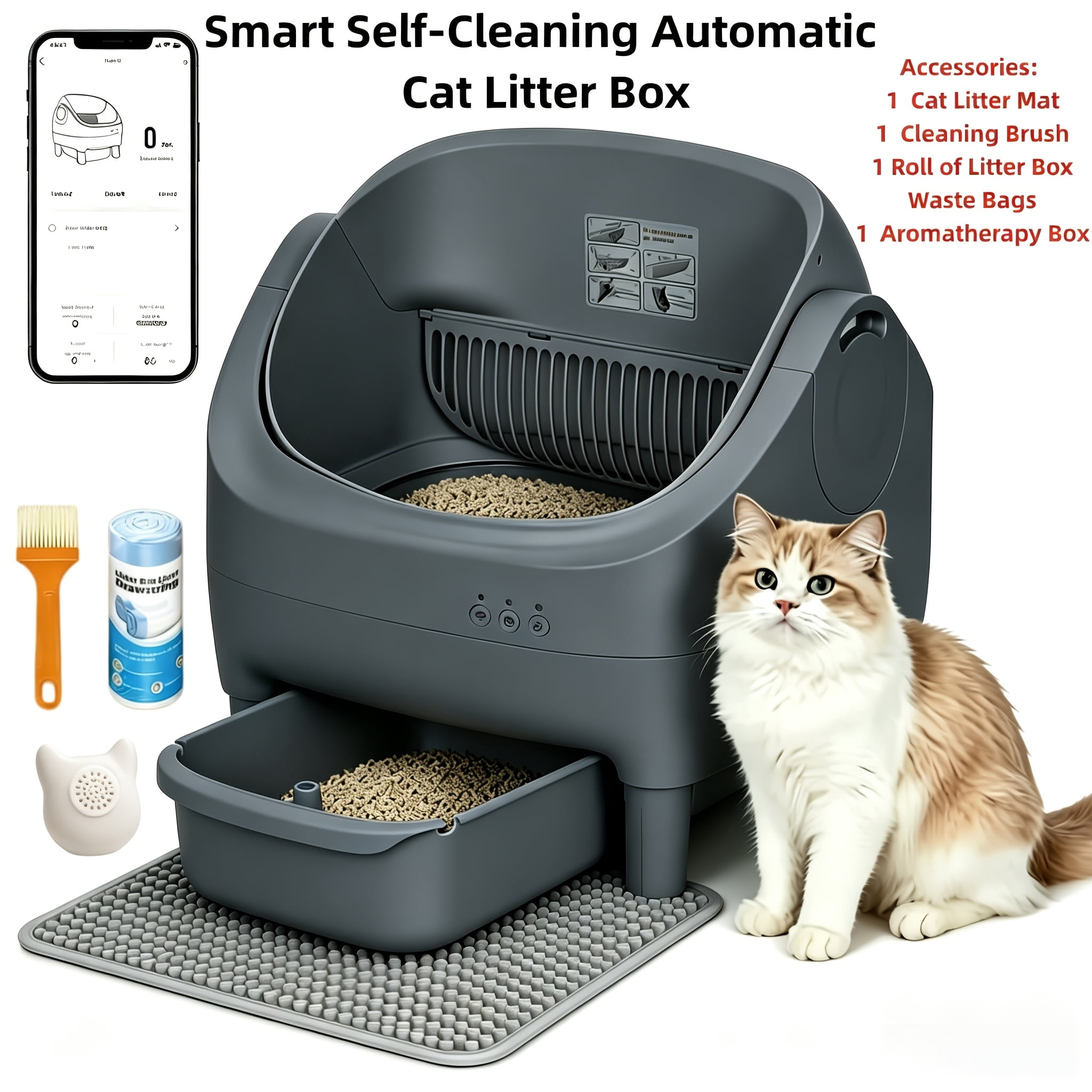 Large Smart Self-Cleaning Cat Litter Box, App-Controlled Automatic ...