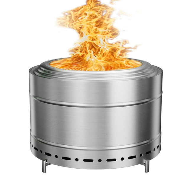 PaPaJet Large Smokeless Fire Pit 27" with Stand Wood Burning Stainless ...