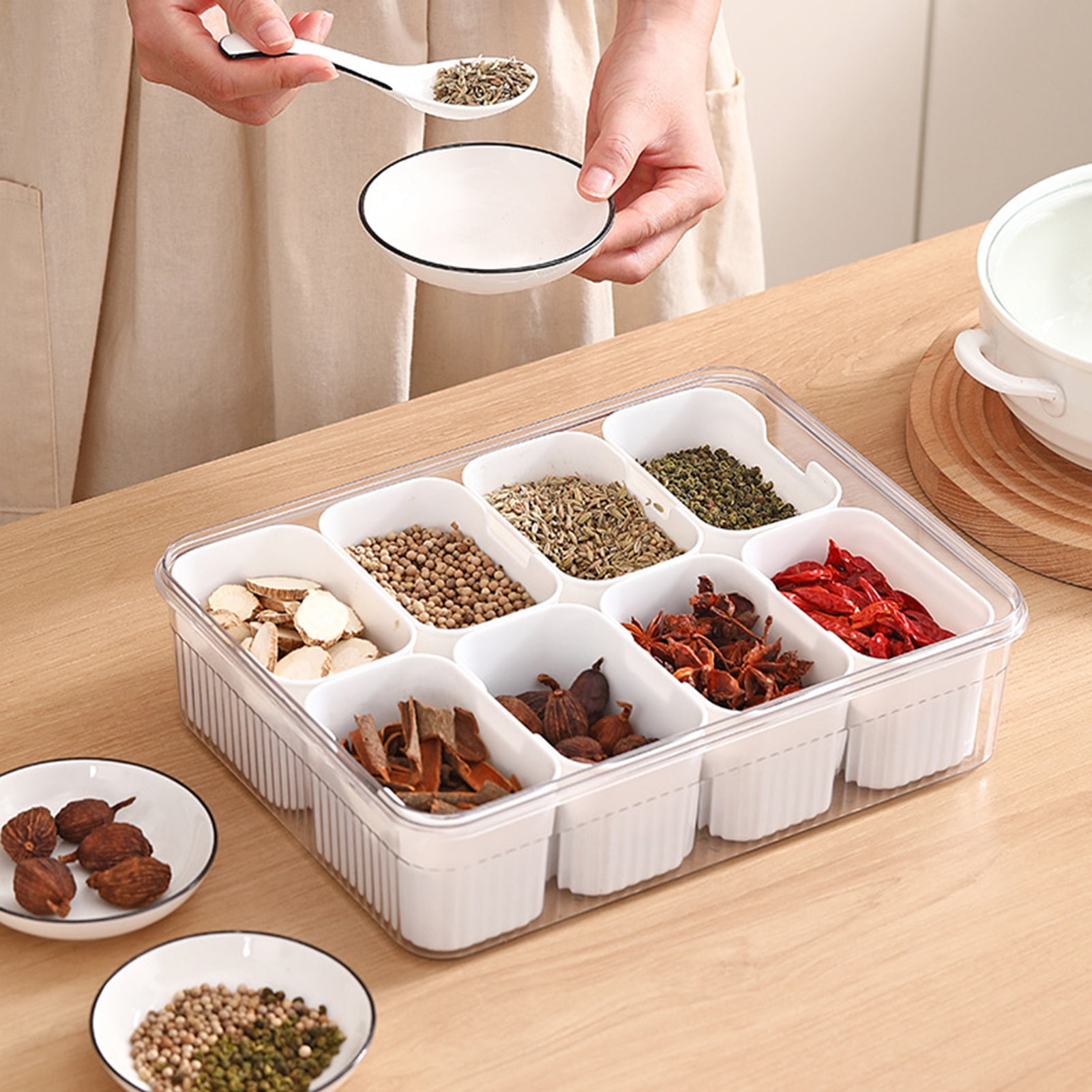 Large Snack Box with Lid Divided Serving Tray Clear Organizer for Candy ...