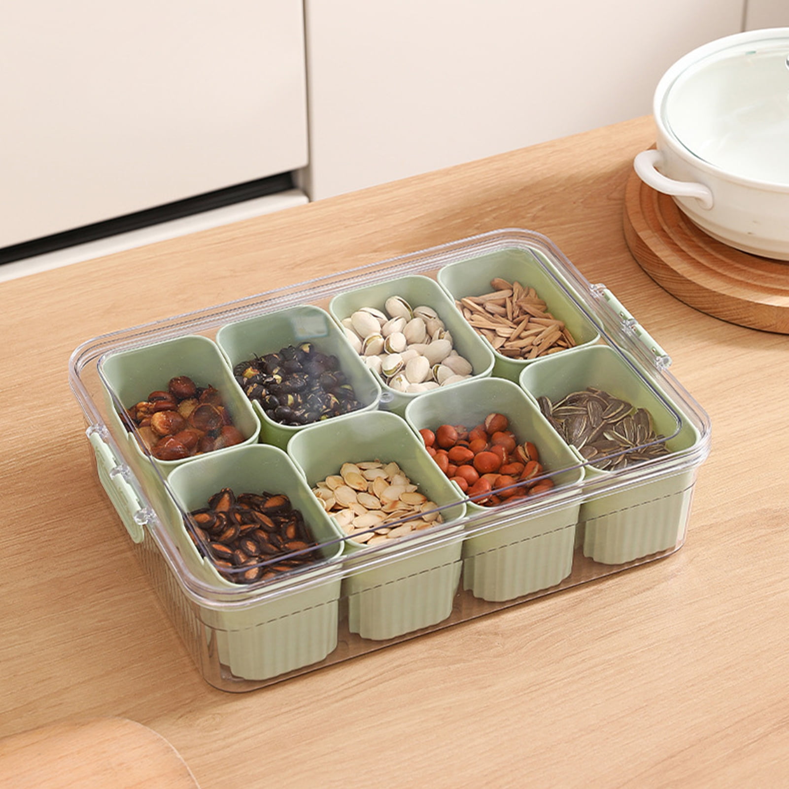 Large Snack Box with Lid Divided Serving Tray Clear Organizer for Candy ...