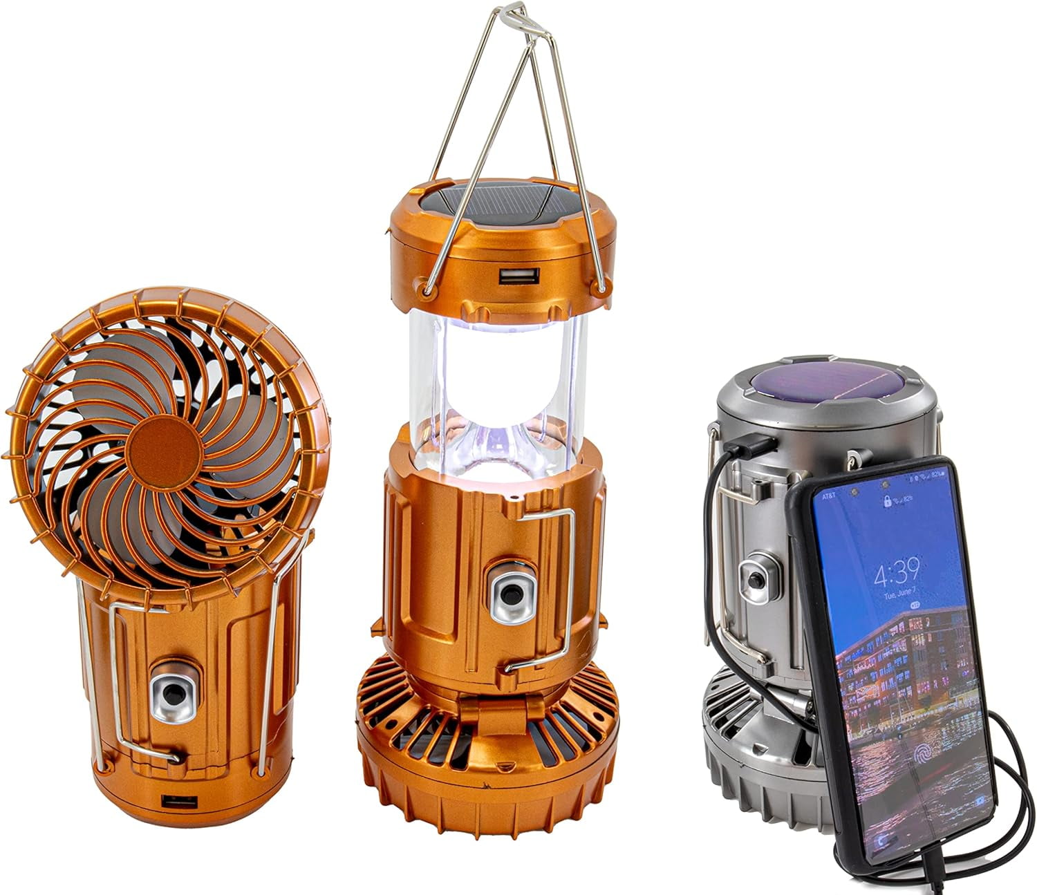 Large Solar Lantern Powered LED Light & Fan - 6 in 1 Portable ...