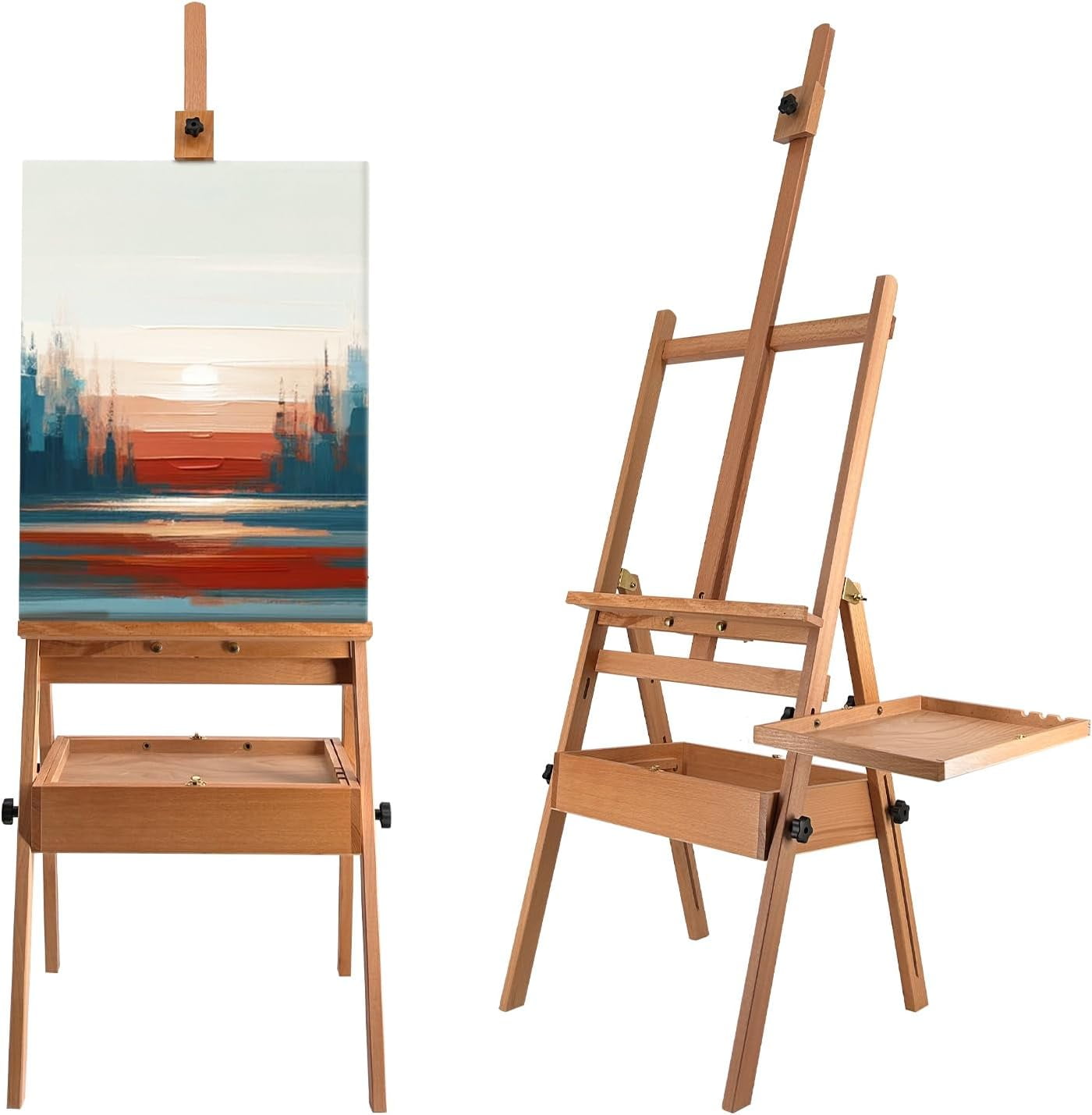Large Solid Beech Wood Painting Easel with Storage Drawer and Palette ...