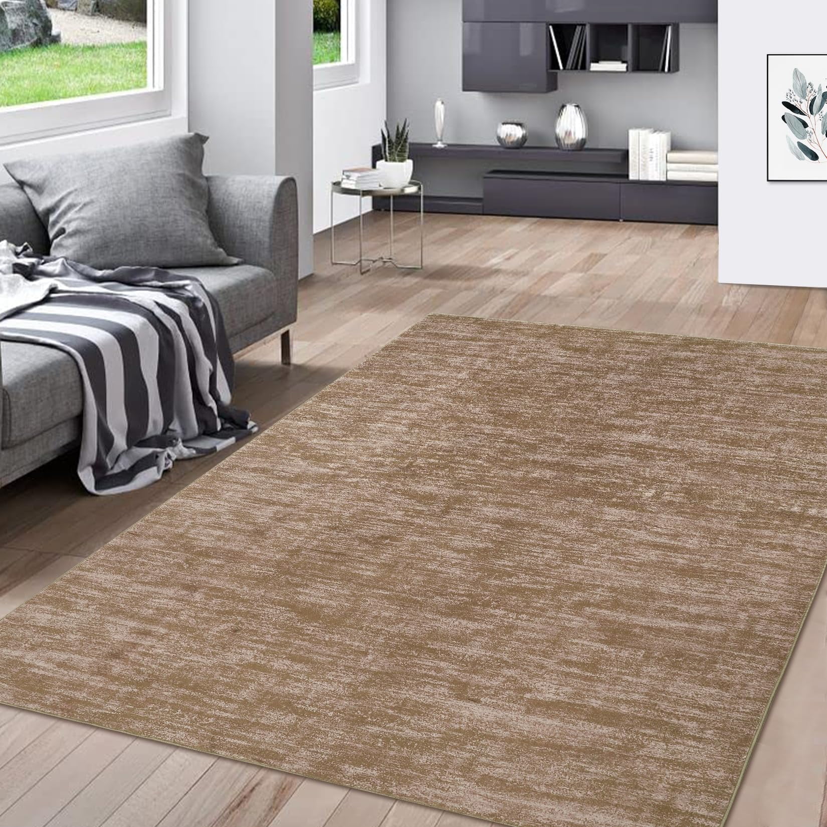 Large Solid Machine Washable Area Rug Non-Slip Low-Pile Modern Area Rug ...
