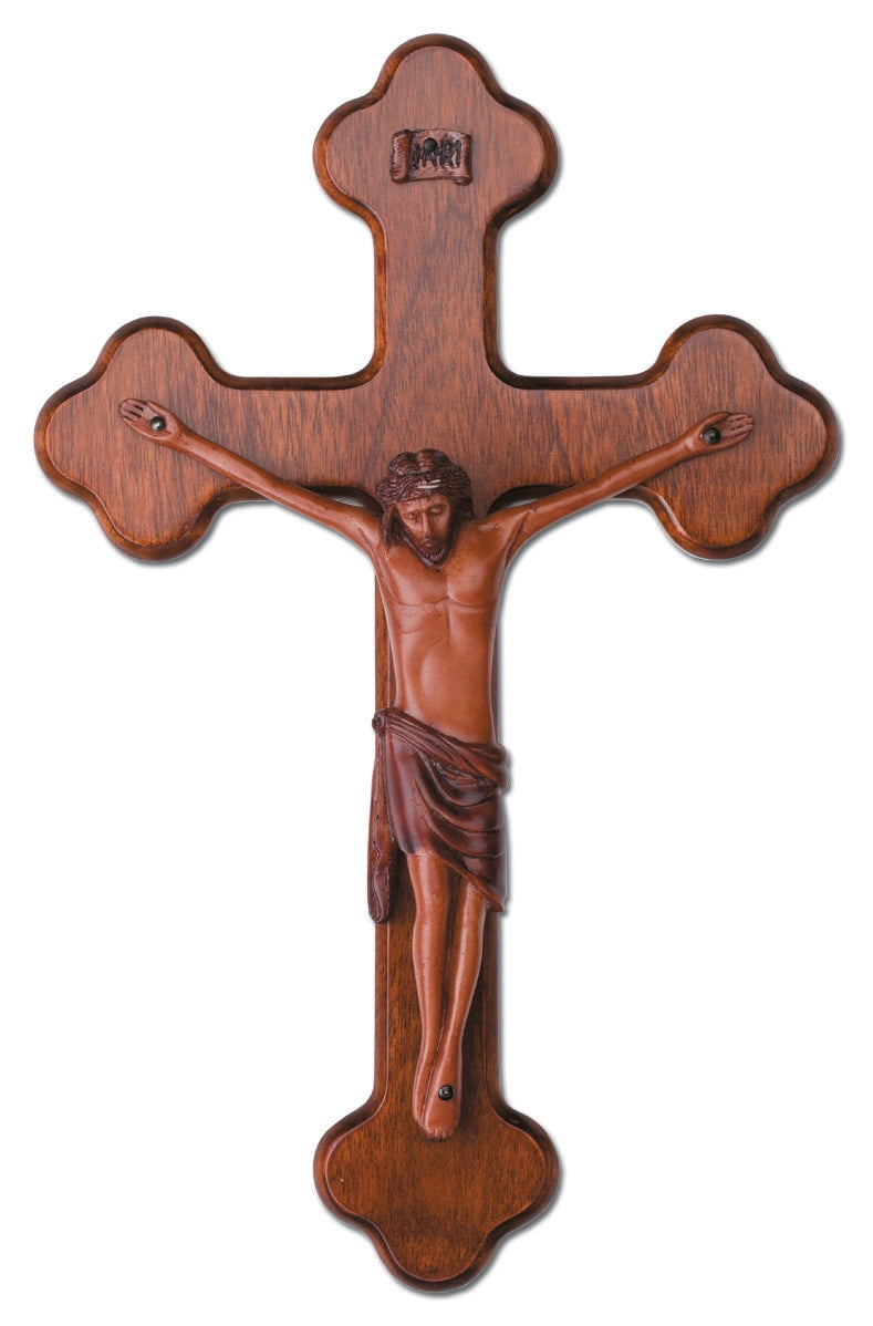 Large Solid Mahogany Budded Style Wall Crucifix - Walmart.com