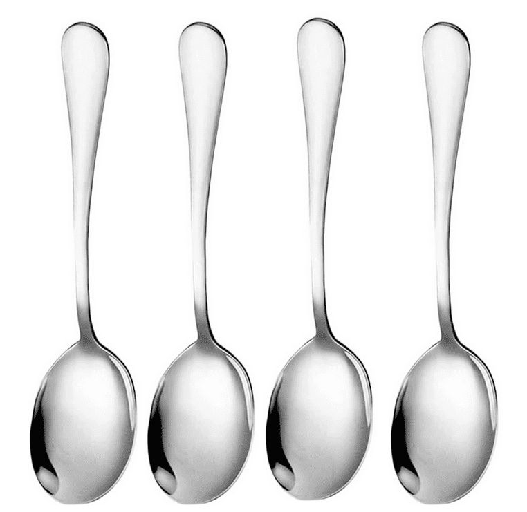 Large Spoons Round Stainless Steel Dinner Spoons Silver Cutlery 8.66 ...
