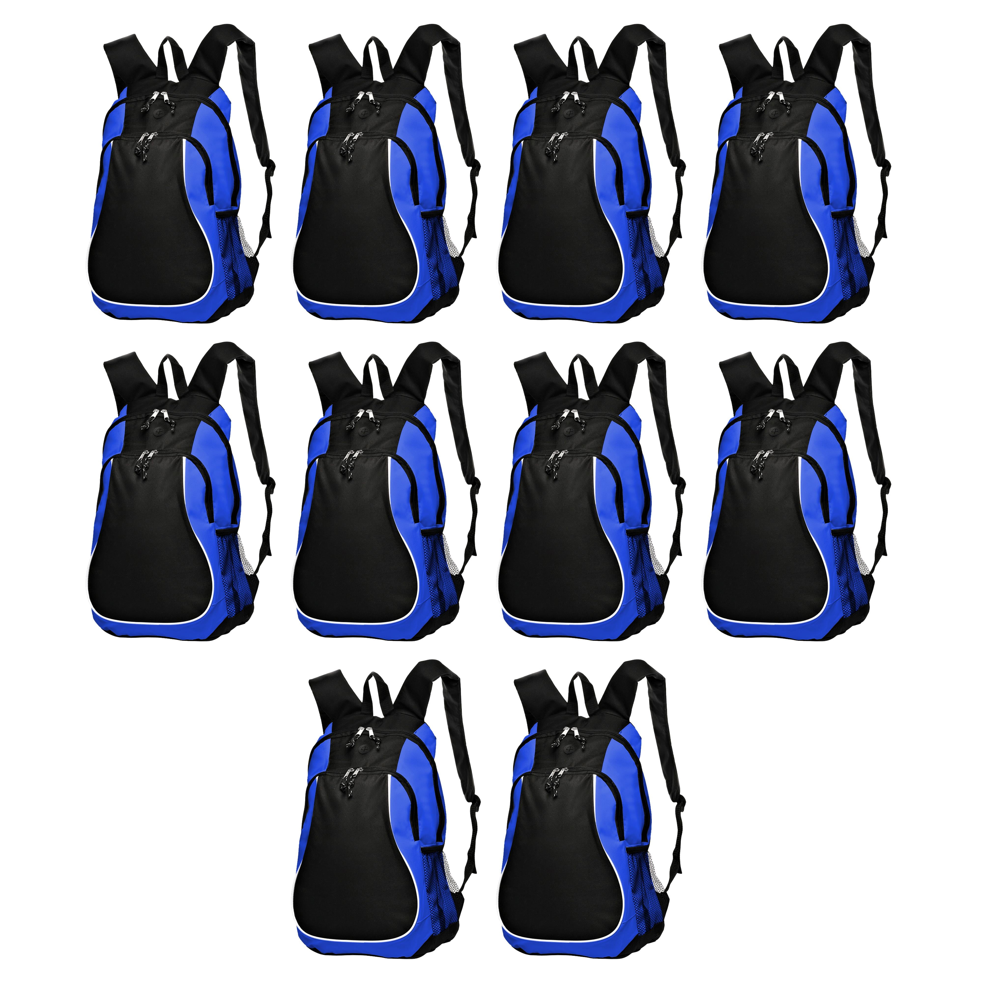 DISCOUNT PROMOS Large Sports Backpack, Mesh Pockets, Set of 10, Blue ...