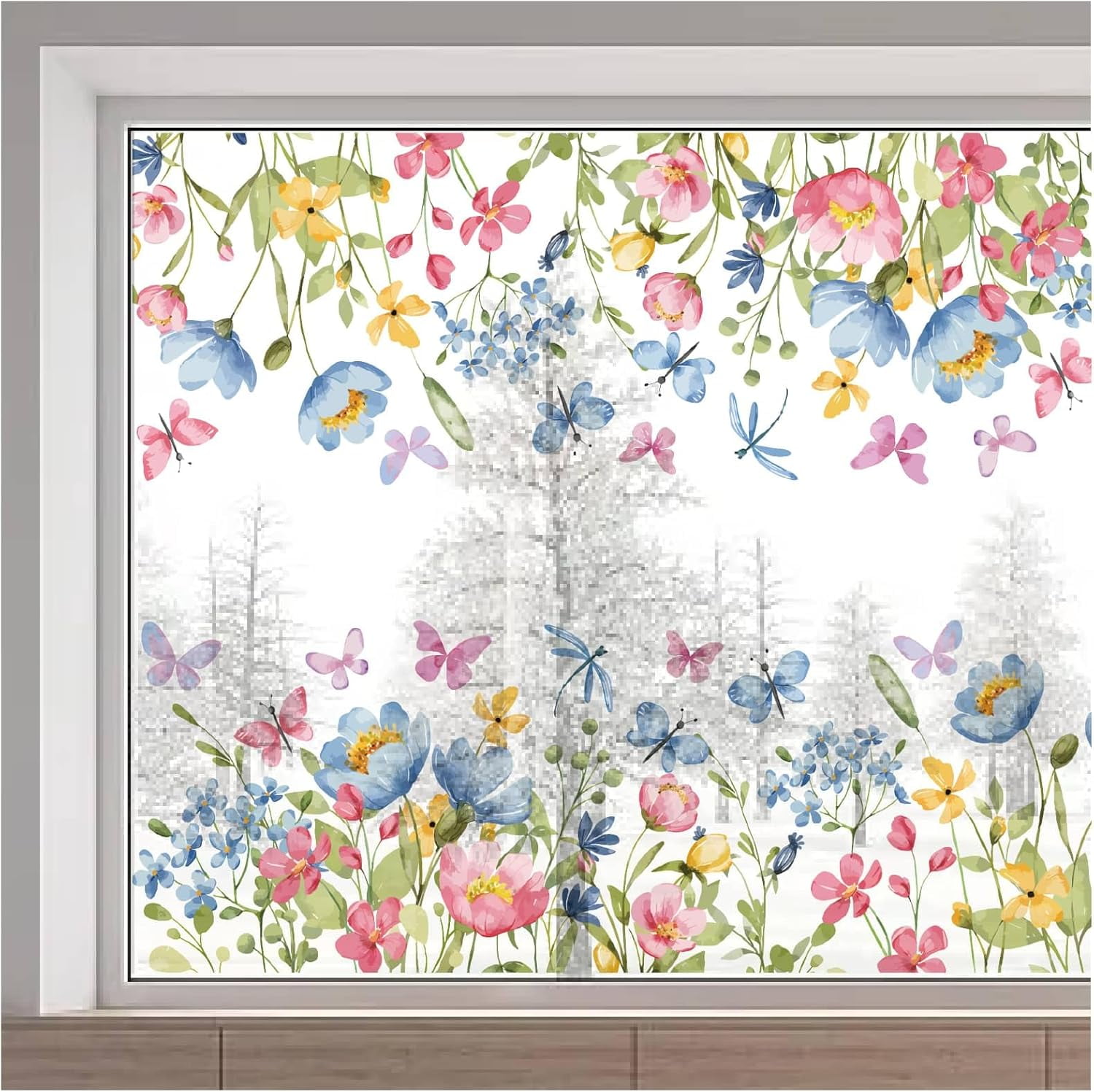 Large Spring Flower Window Sticker Summer Floral Butterfly Static ...