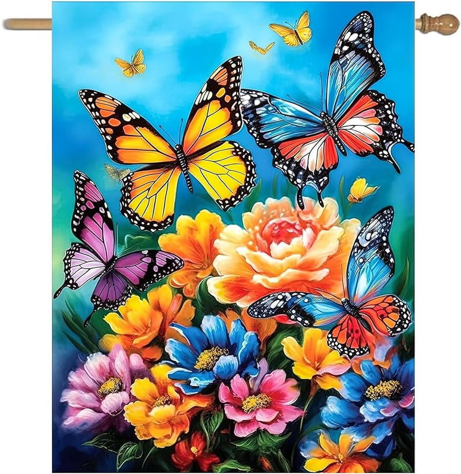 Spring Flower Garden Flag Dragonfly flags Welcome Summer House Flag for ...