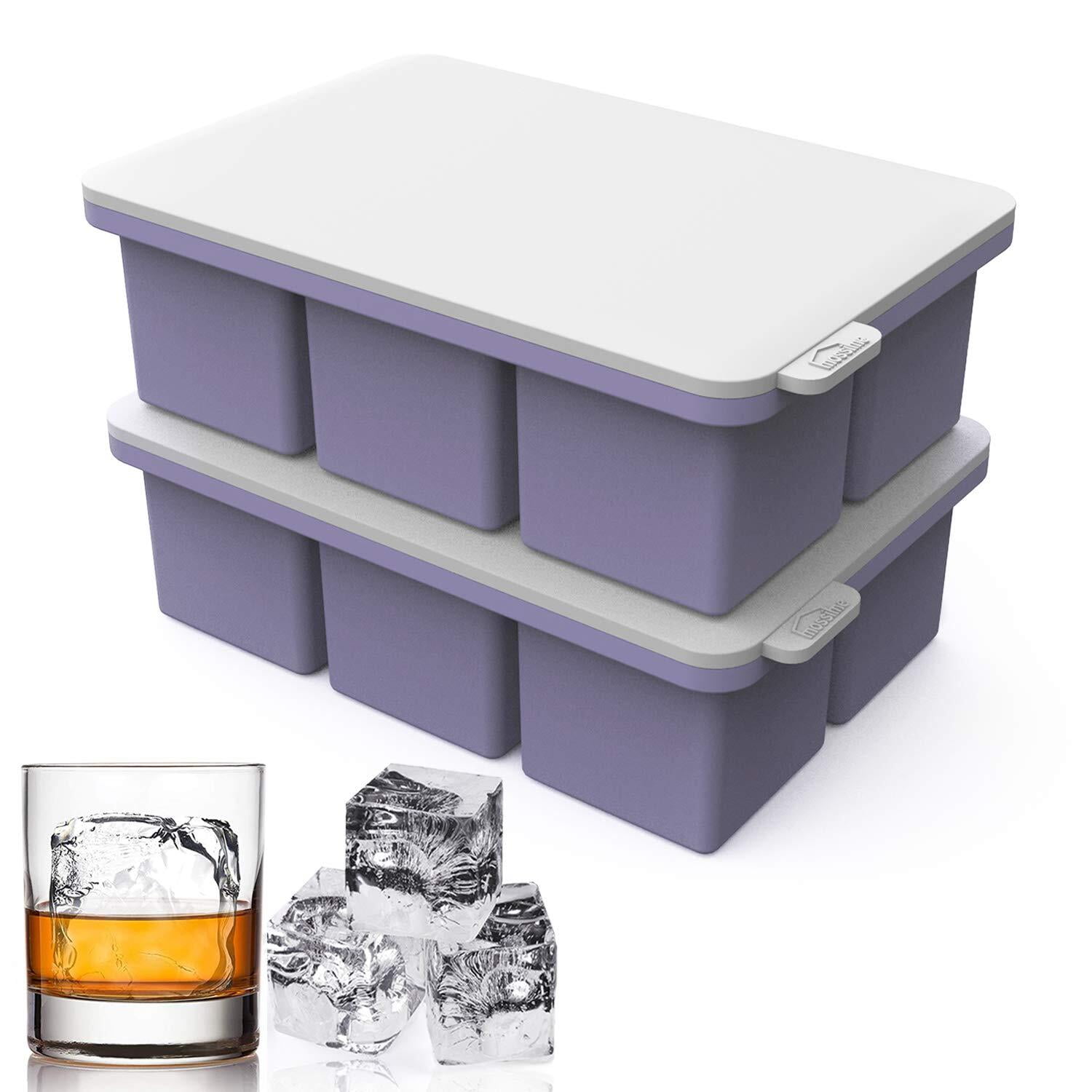 Mossime Large Square Silicone Ice Cube Tray with Lid 2 Inch Big Block ...