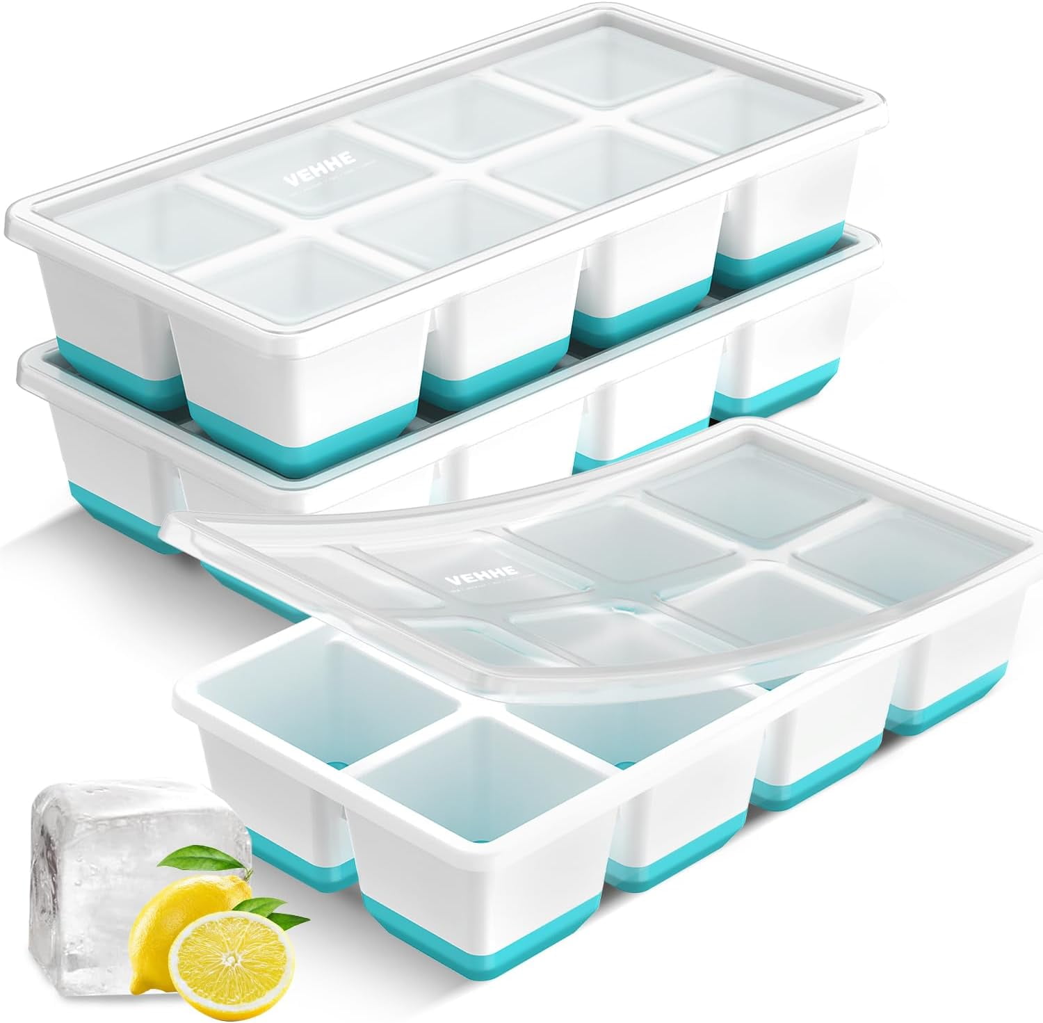Large Square Ice Cube Trays, 3 Pack Easy to Clean Ice Molds with Lid ...