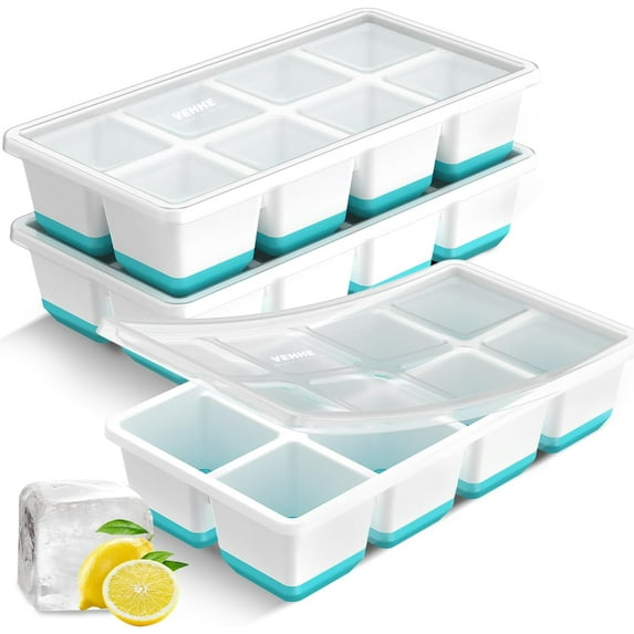Large Square Ice Cube Trays, 3 Pack Easy to Clean Ice Molds with Lid ...