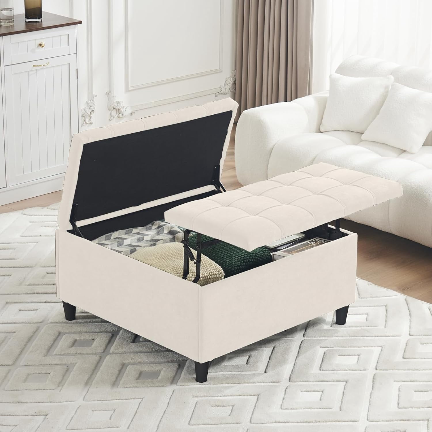 Large Square Ottoman 35" Tufted Ottoman with Oversized Ottoman Coffee ...