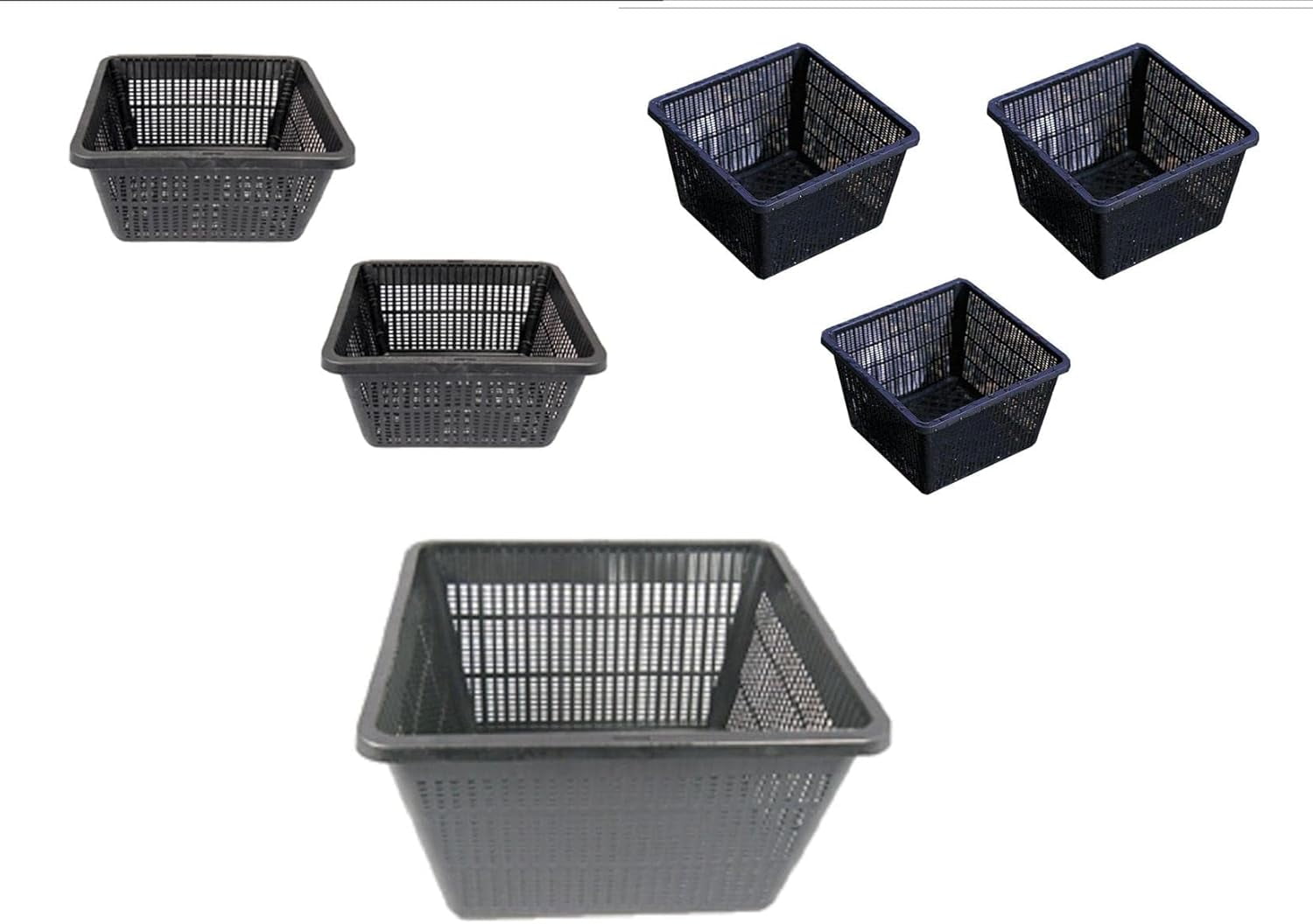 Large Square Pond and Flower Basket Variety Pack, Black Plastic Slotted ...