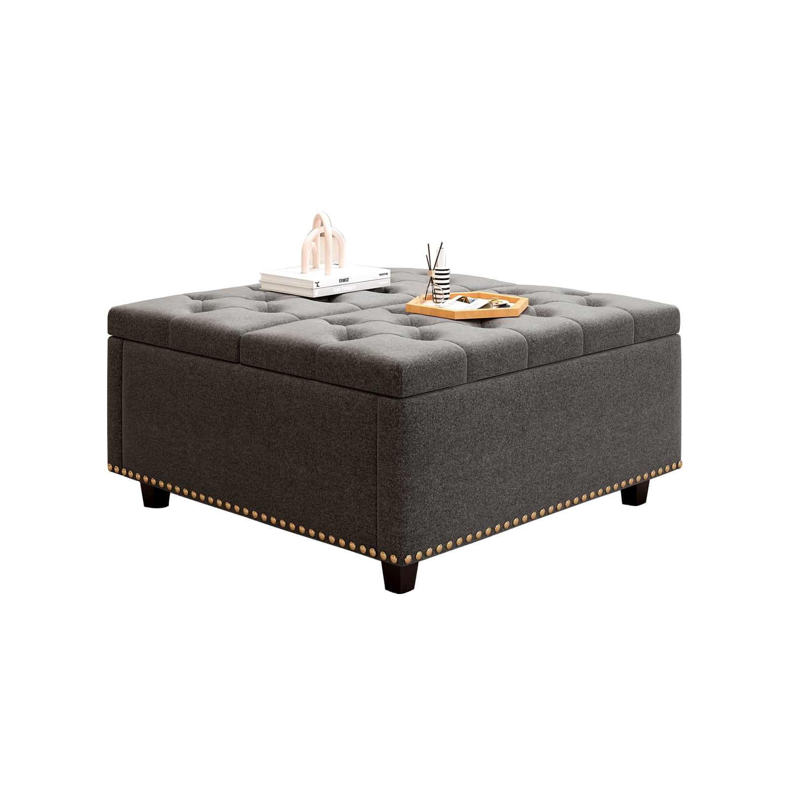 Large Square Storage Bench, Footstool With Two Storage Doors, Mid ...