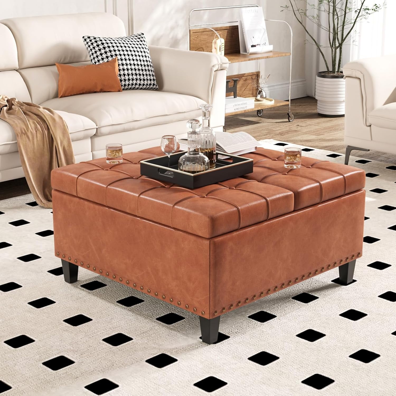 Large Square Storage Ottoman, 40 Gallons, Oversized Upholstered Faux ...