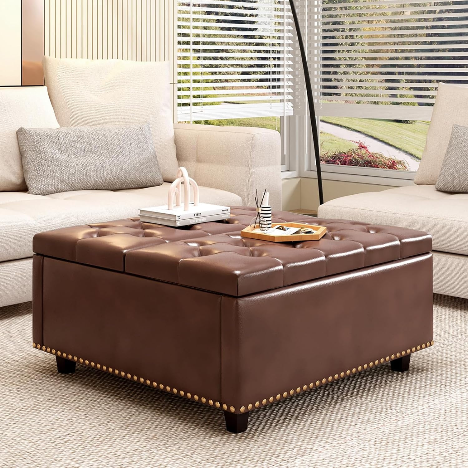 Large Square Storage Ottoman Coffee Table with Lift Top, 32.28 Inch ...