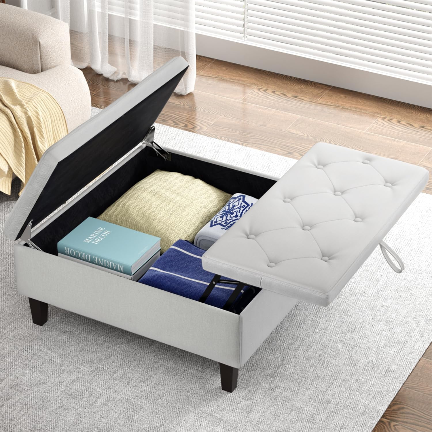 Oversized Storage Ottoman, Lift Top, Tufted Upholstery, Coffee Table ...