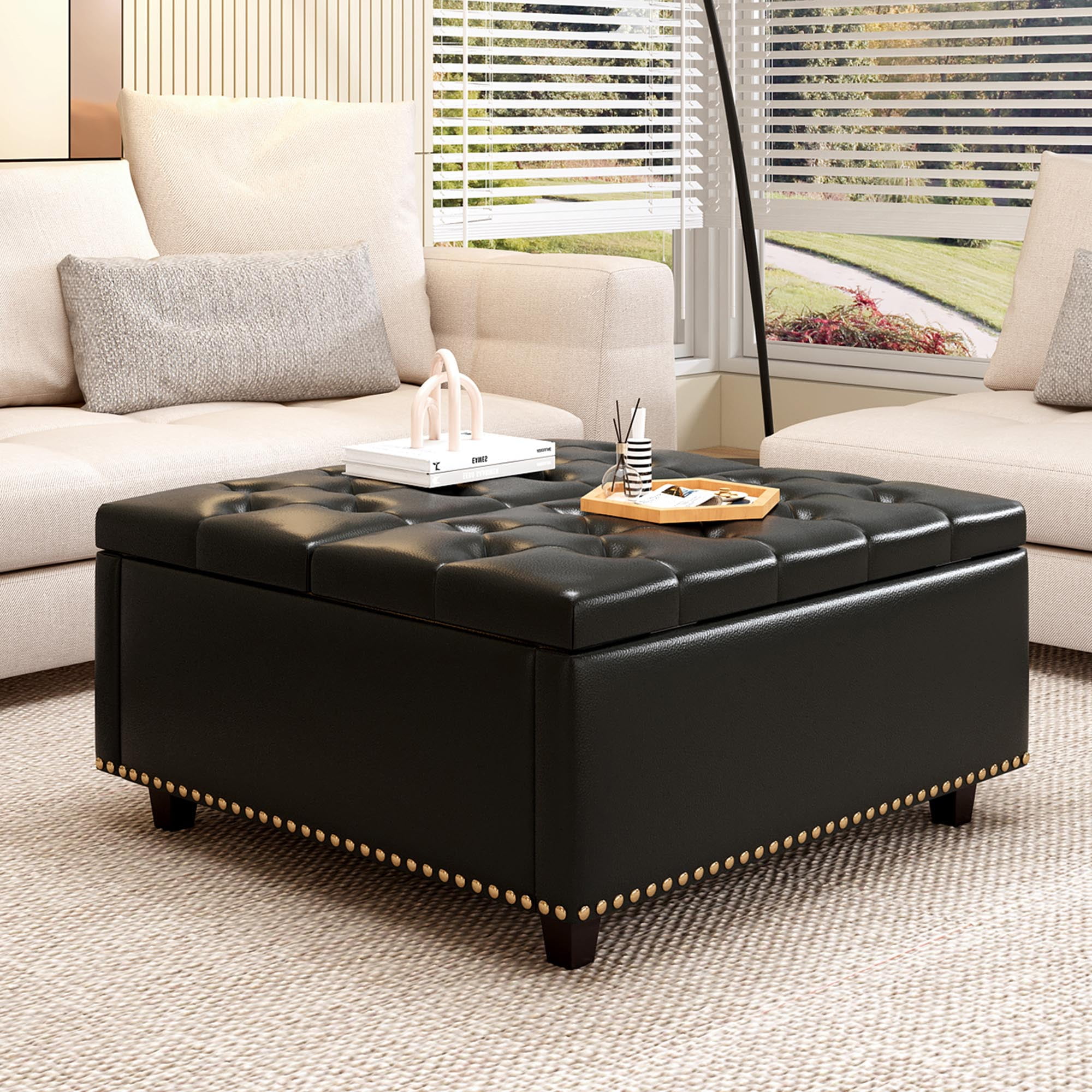 Large Square Storage Stool With Two Storage Doors, footstool for Living ...