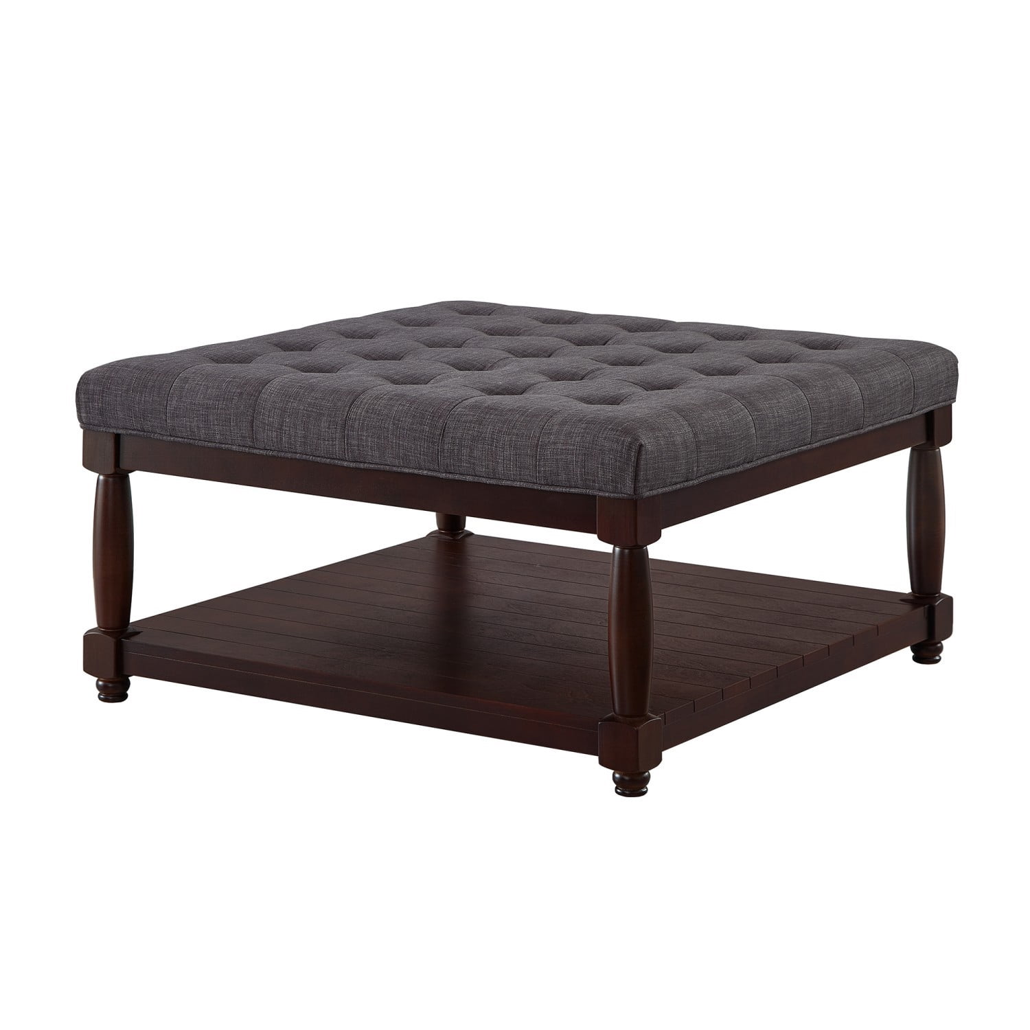 Large Square Tufted Linen Ottoman Coffee Table, Upholstered Footrest ...