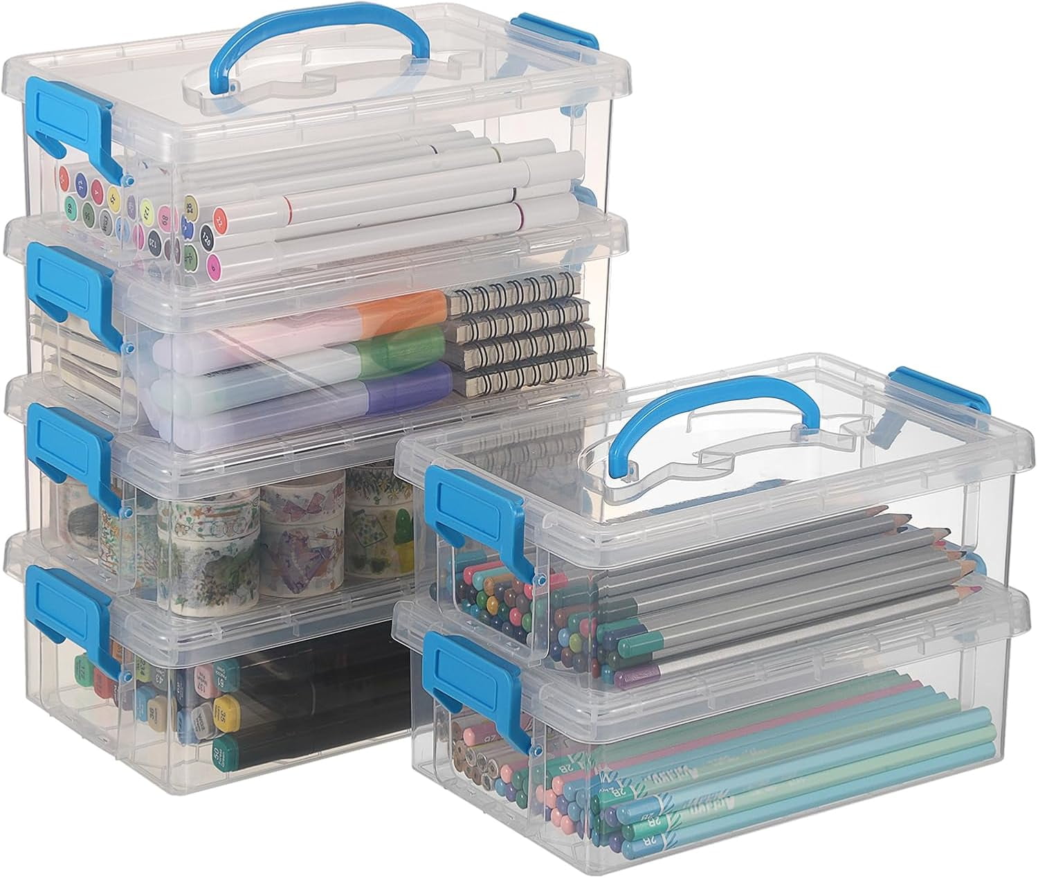 Large Stackable Pencil Boxes with Handles, Transparent Pencil Case with ...