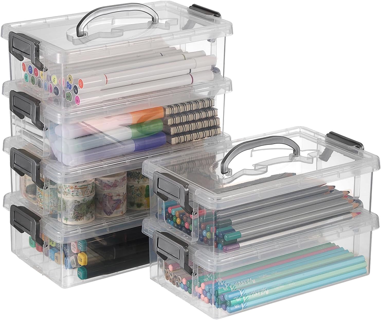 Large Stackable Pencil Boxes with Handles, Transparent Pencil Case with ...