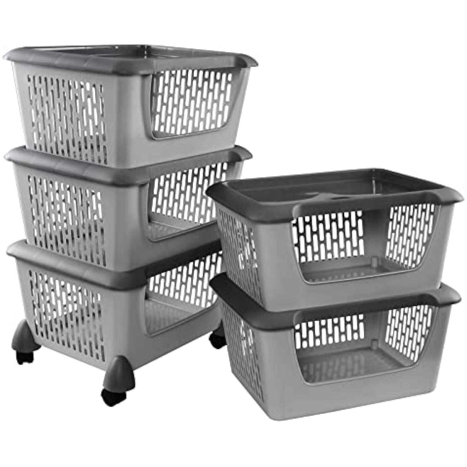 Large Stackable Storage Bins - 5-Pack Durable Plastic Baskets for ...