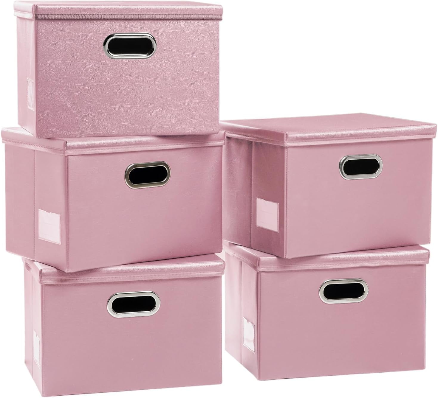Large Stackable Storage Bins with Lids [5-Pack] Leather Fabric Foldable ...