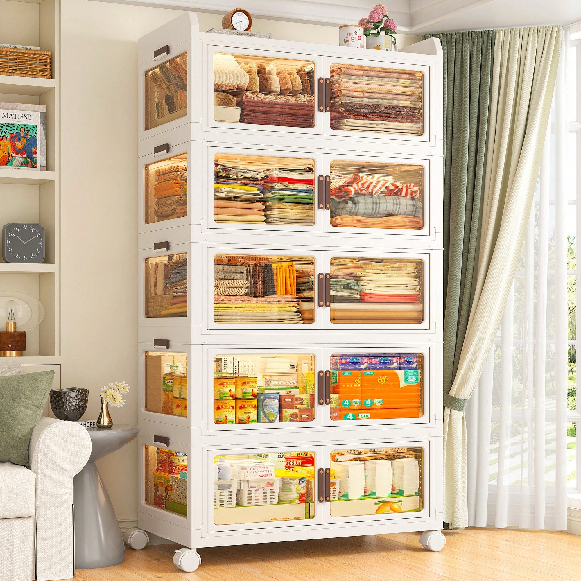 Large Stackable Storage Bins with Wheels & Lids – Collapsible Plastic ...