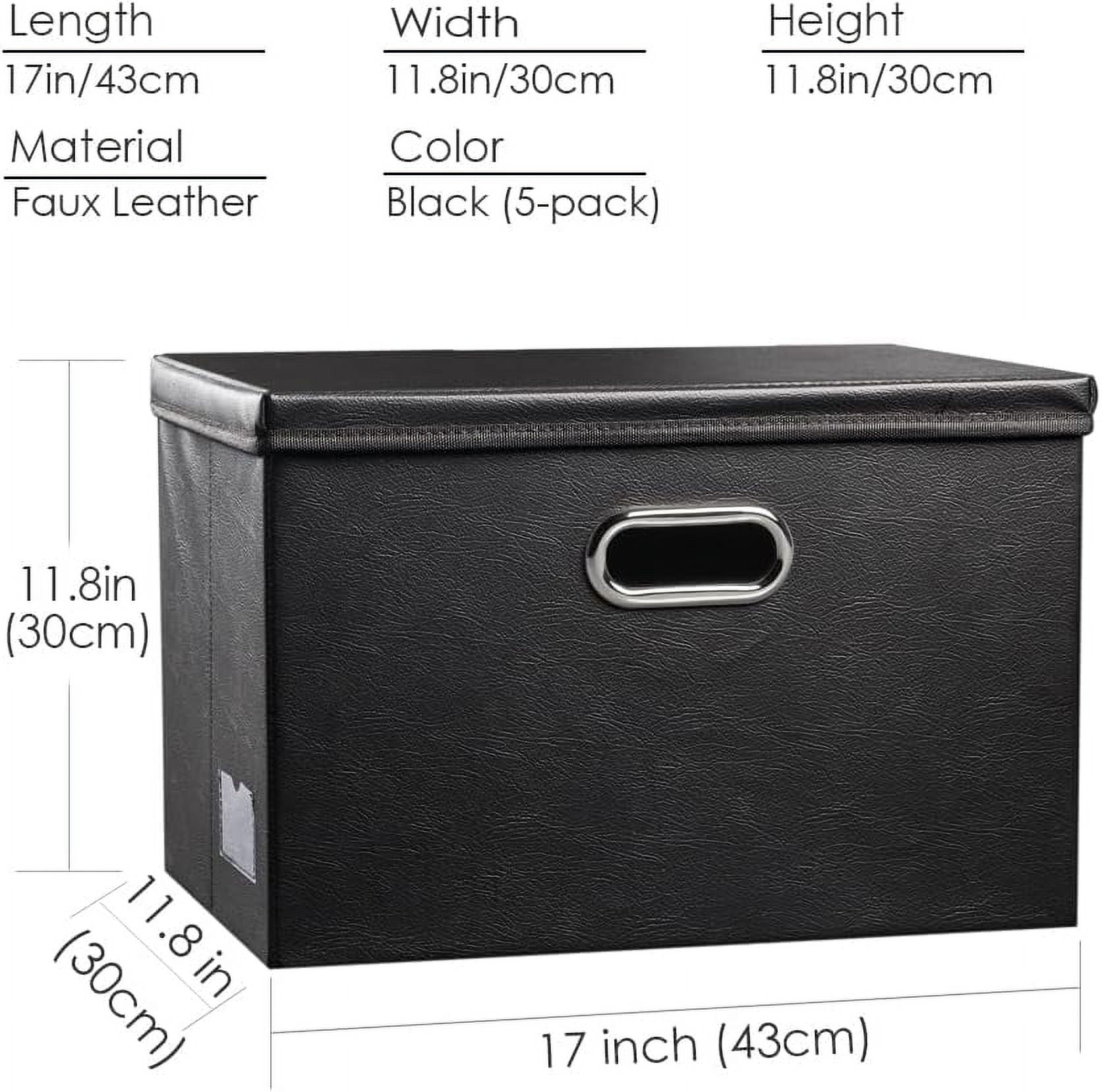 Large Stackable Storage Boxes with Lids [5-Pack] Leather Fabric Foldable Storage Bins Organizer ...