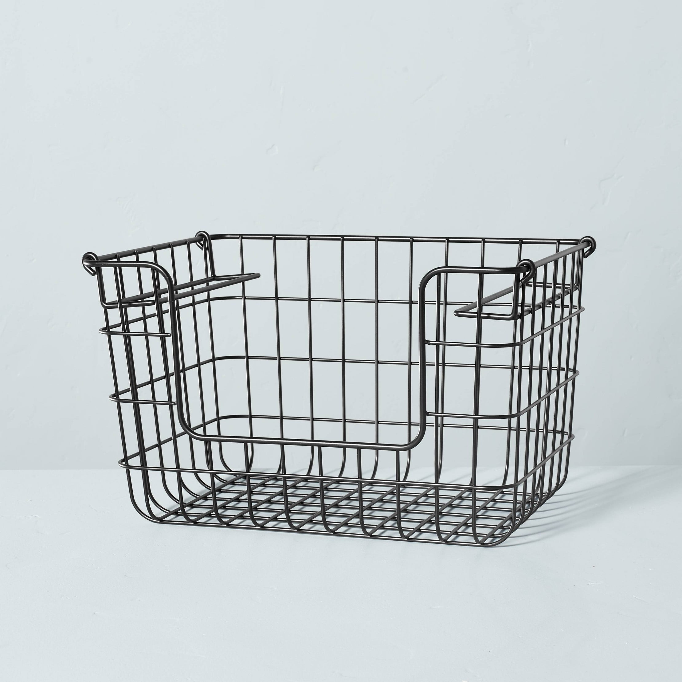 Large Stacking Wire Storage Basket Matte Black: Steel Construction ...