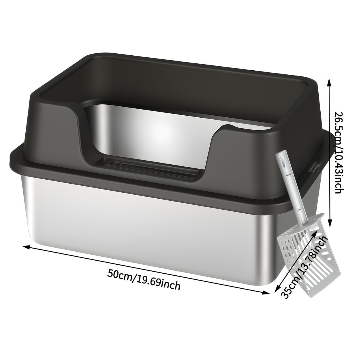 Large Stainless Steel Cat Litter Box - High-Wall Semi-Enclosed Odor ...