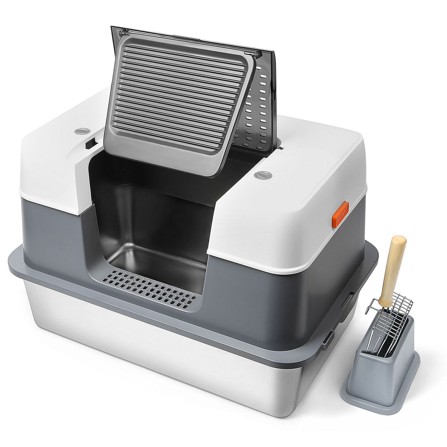 Large Stainless Steel Cat Litter Box with Lid Front Entry Top Exit ...