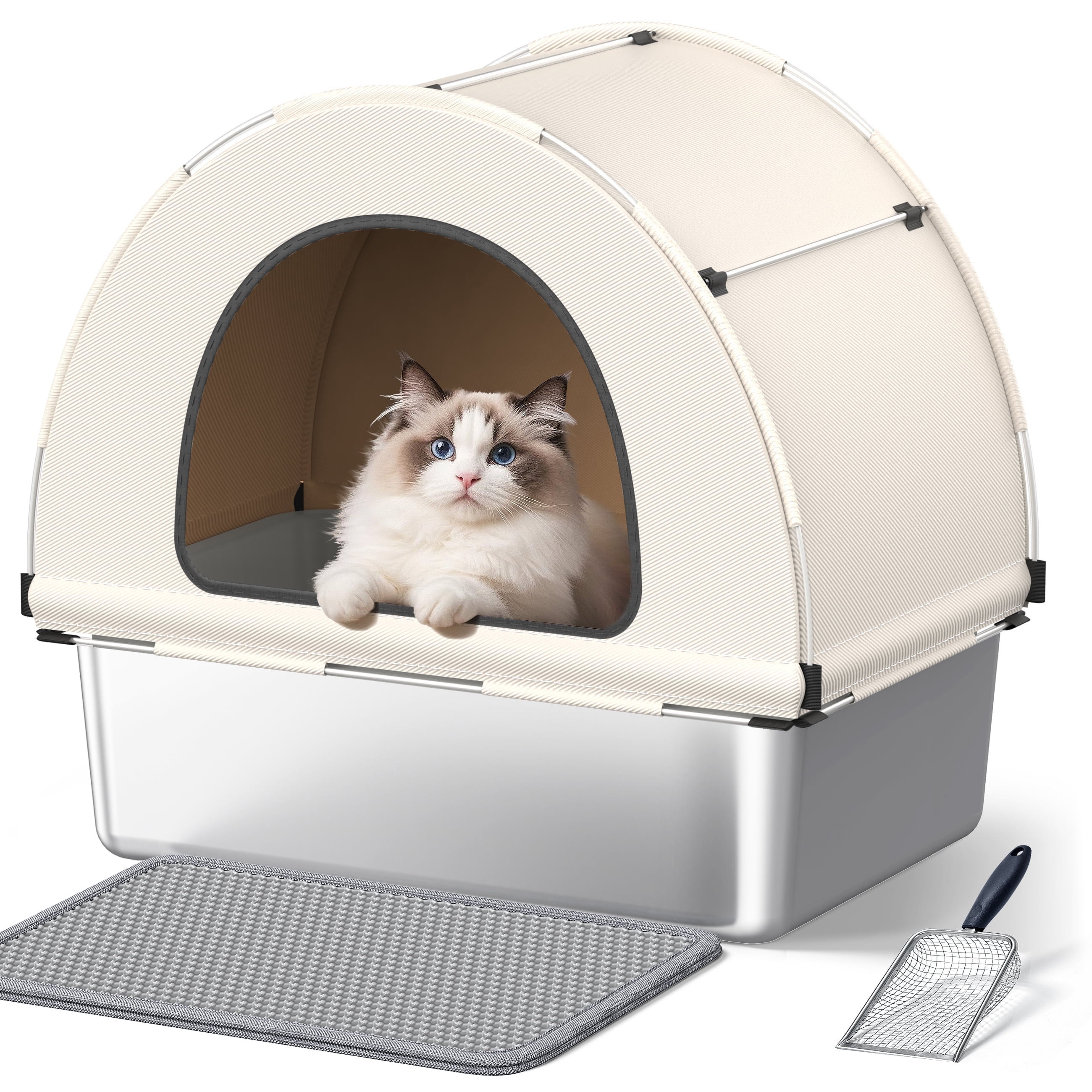 "Osoeri Stainless Steel Cat Litter Box 85L, Enclosed with Tent Cover ...
