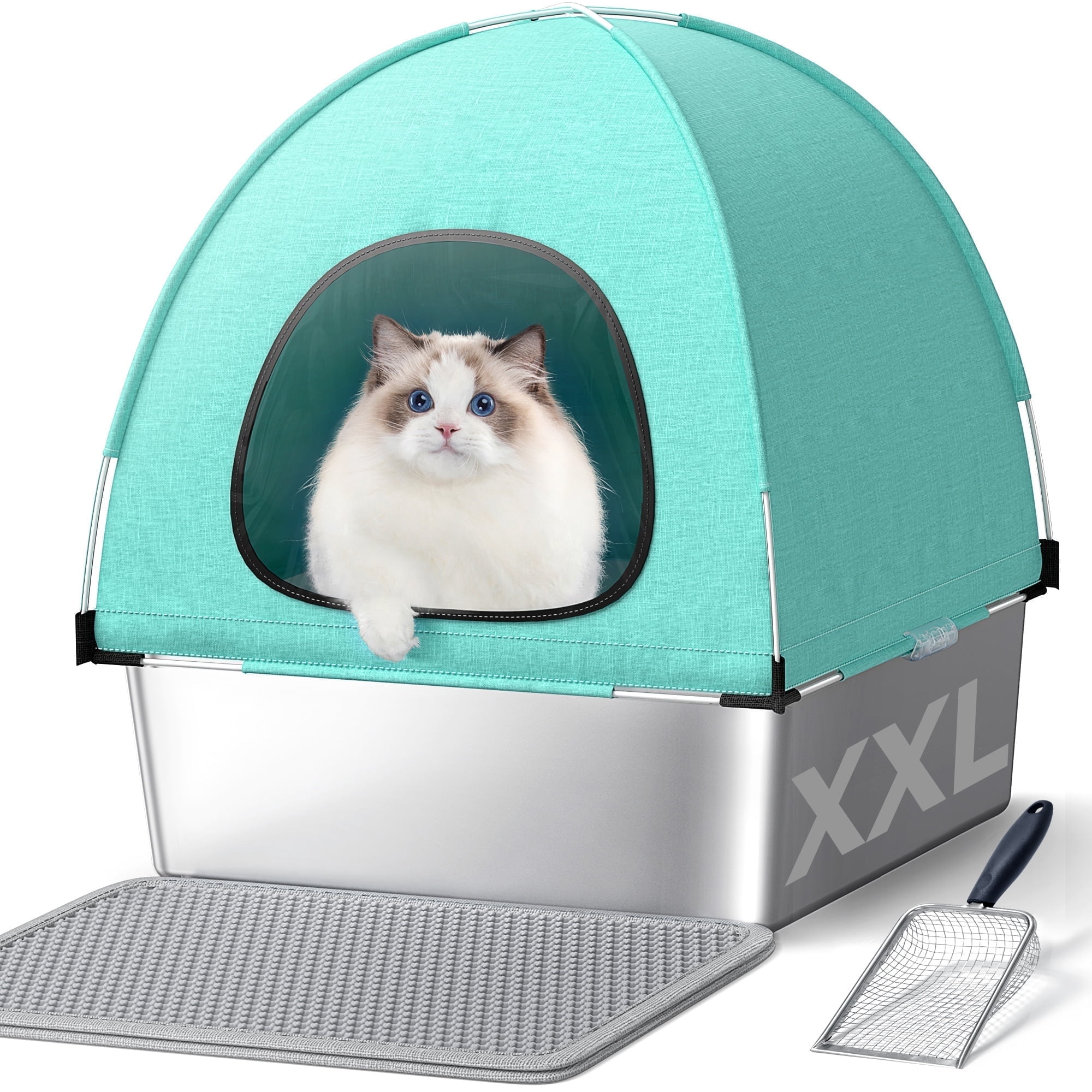 Stainless Steel Cat Litter Box with High-Sided Oxford Fabric Cover ...