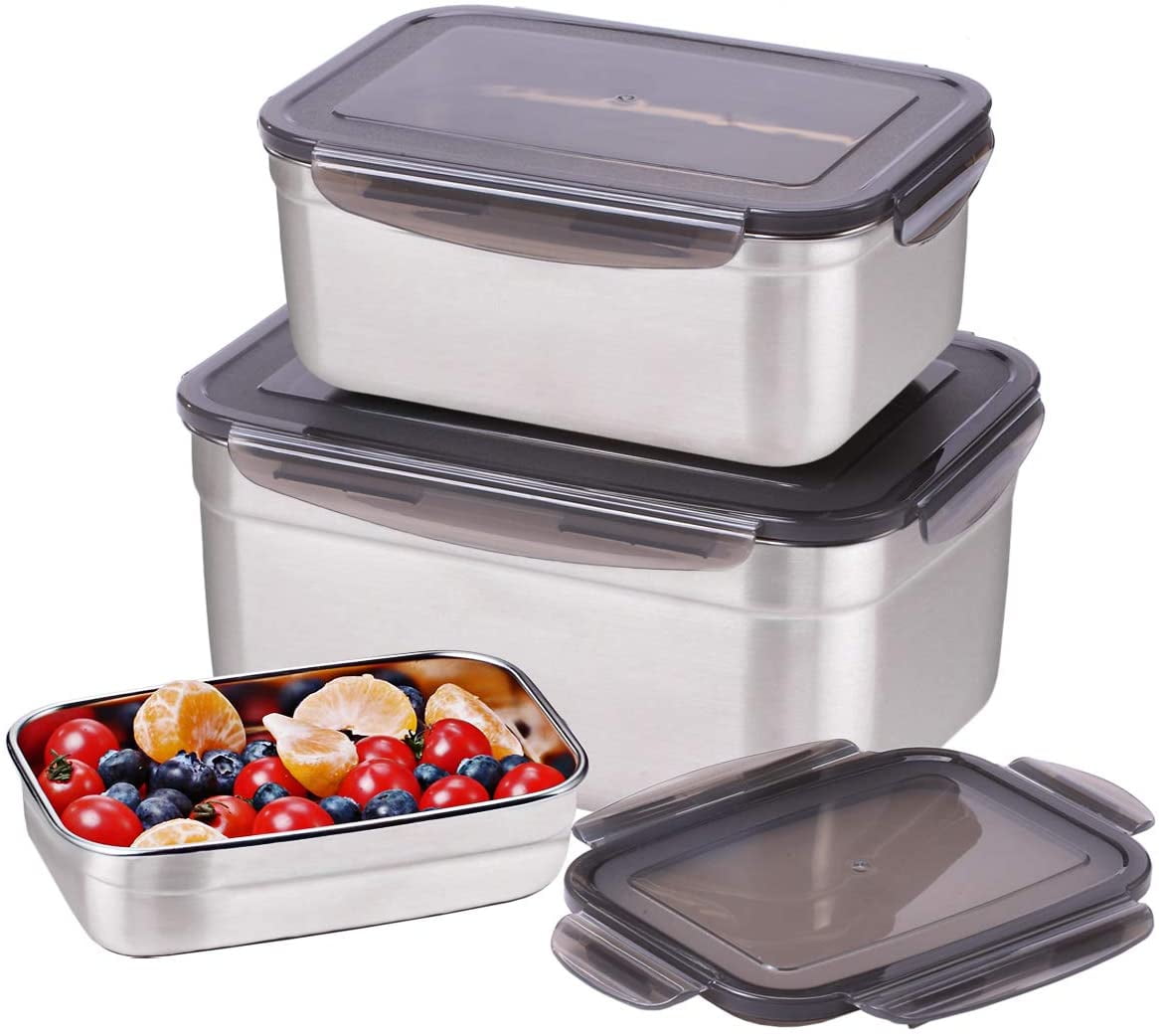 Large Stainless Steel Food Container - Set of 3 Sizes (Total Capacity ...