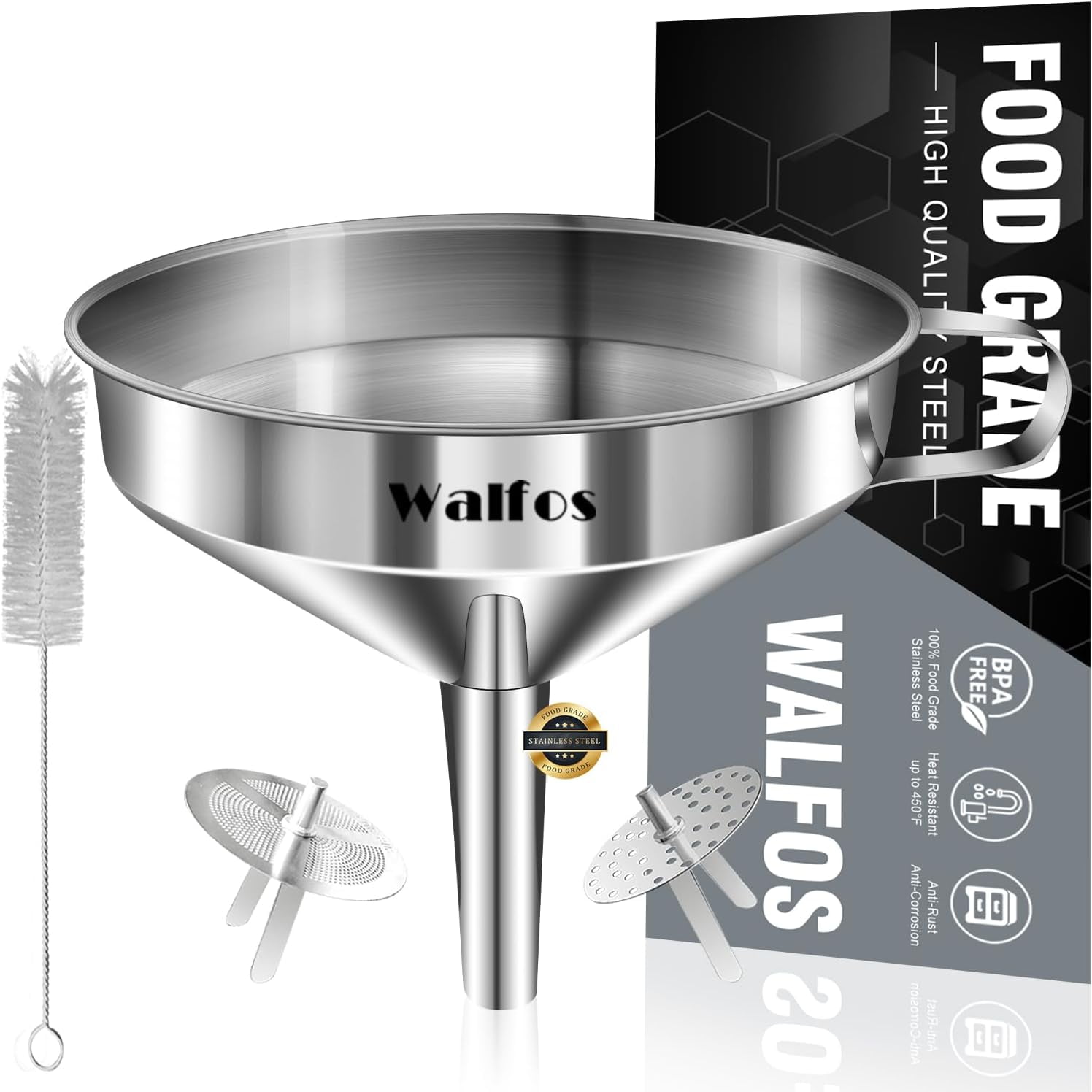 Large Stainless Steel Funnel, Kitchen Funnel with 2 Removable Strainer ...
