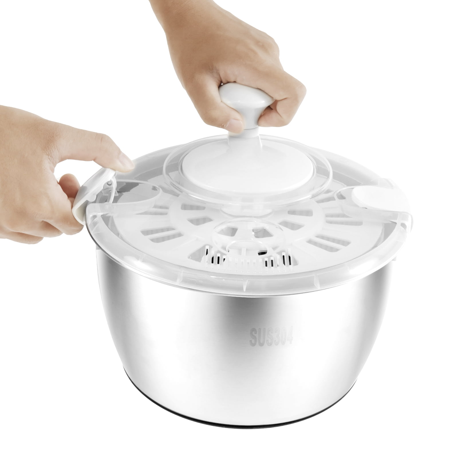Large Stainless Steel Pump Salad Spinner with Drain,Bowl,and Colander ...