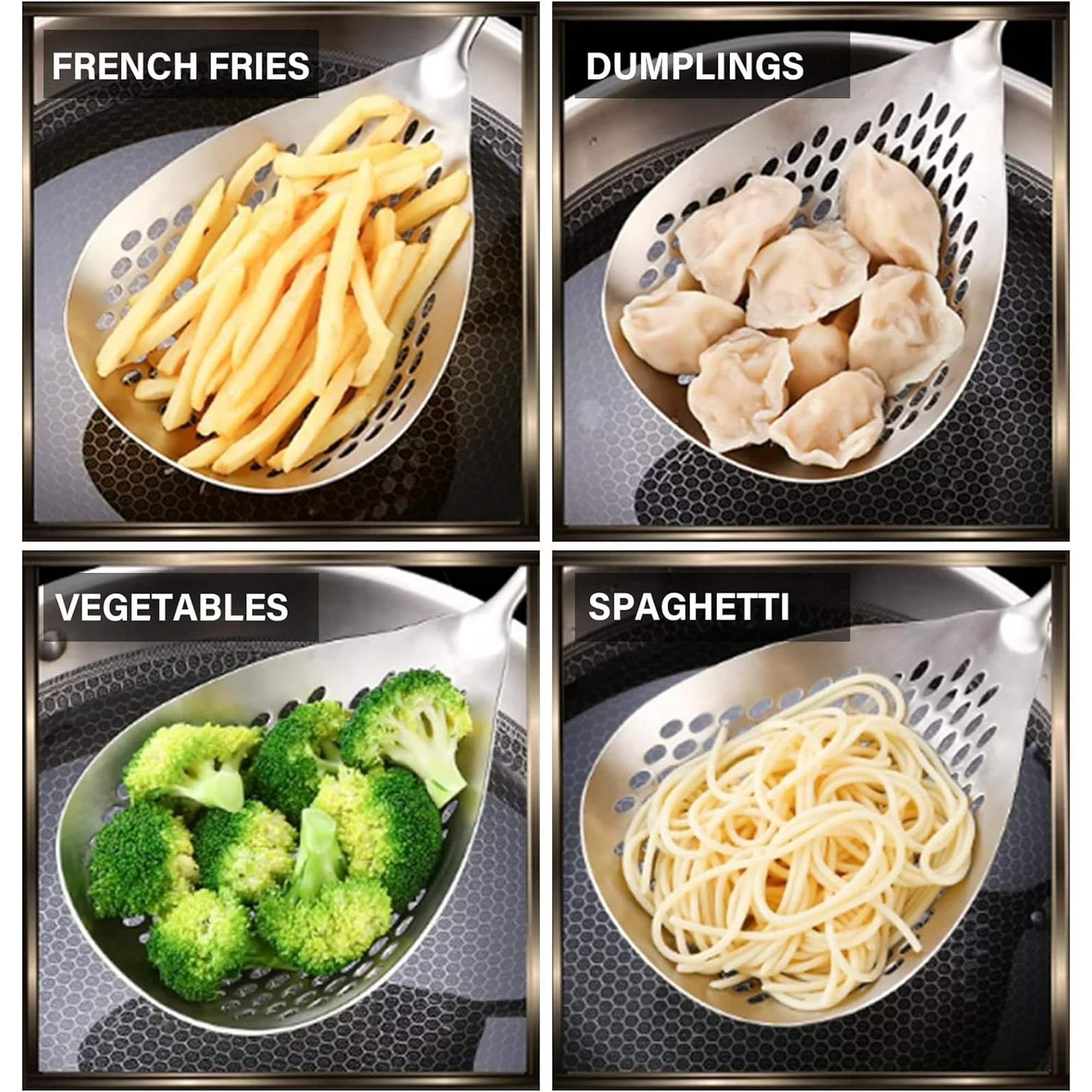 Large Stainless Steel Strainer, Skimmer Slotted Spoon, Metal Single ...