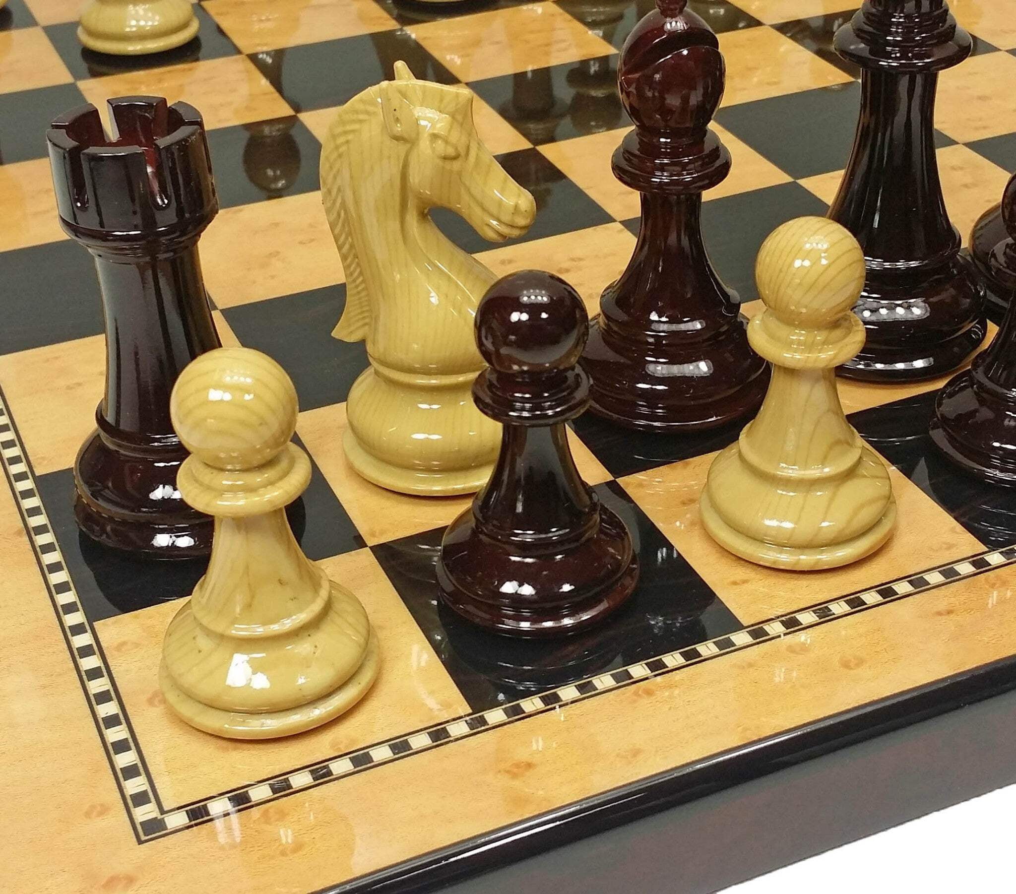 Large Staunton High Gloss Chess Set W/ 4 1/4" King Walnut Maple Color ...