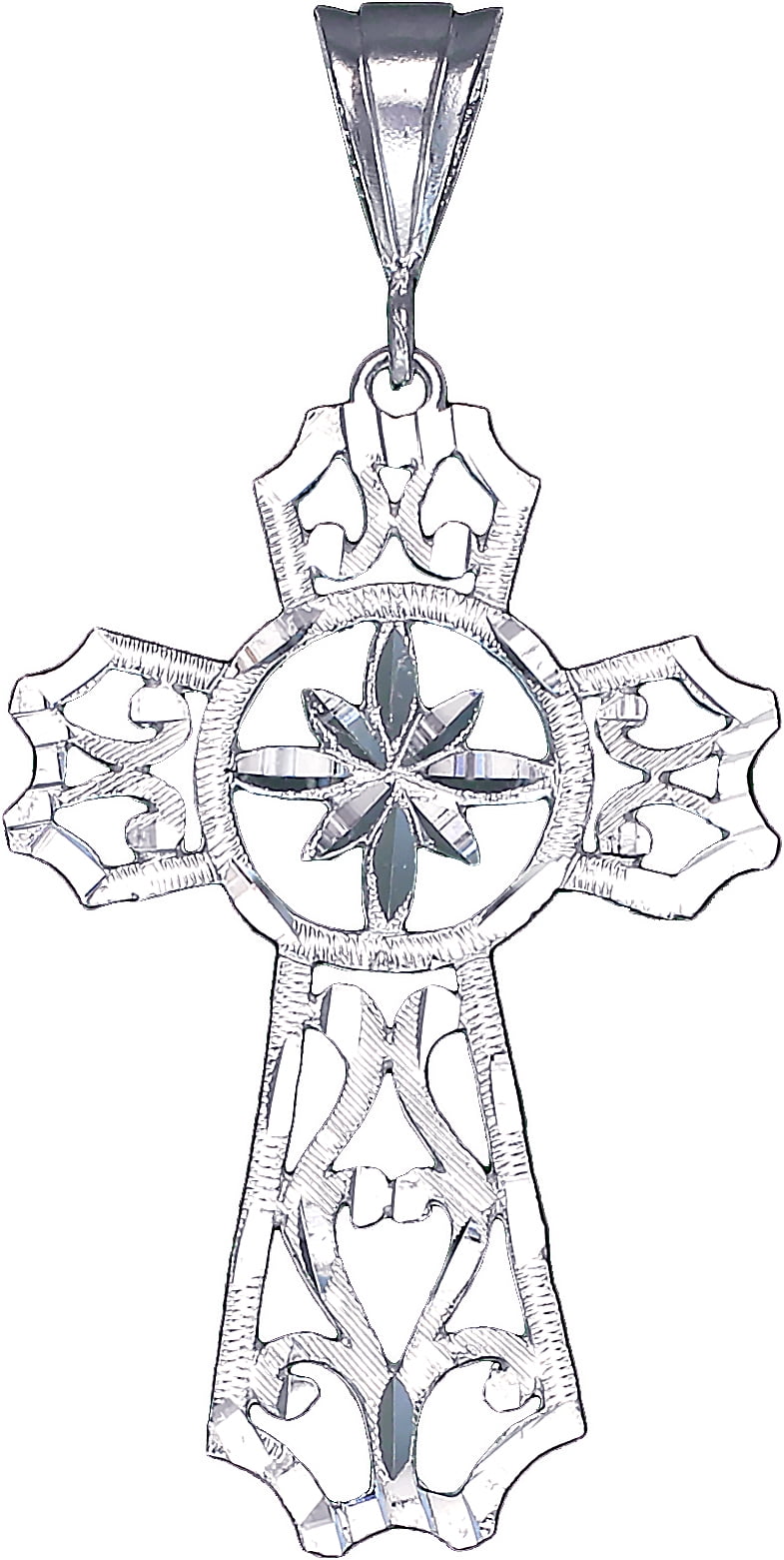 Large Sterling Silver Cross without Jesus Pendant Necklace Diamond Cut ...