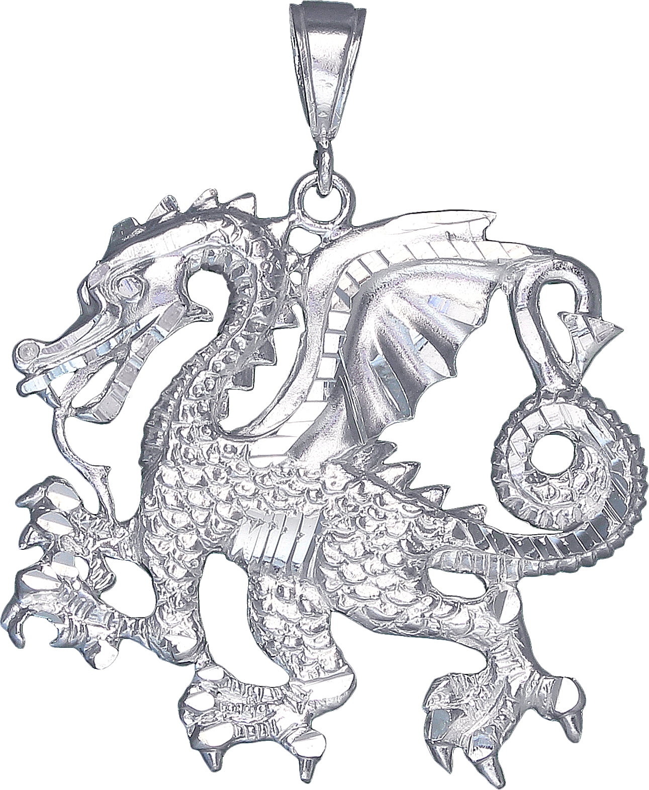 Large Sterling Silver Dragon Pendant Necklace 2.3 Inches 12 Grams with ...