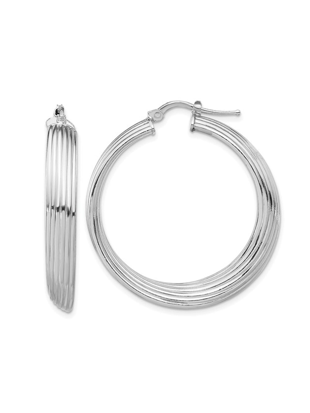 Gem & Harmony Large Sterling Silver Striped Hoop Earrings for Women ...