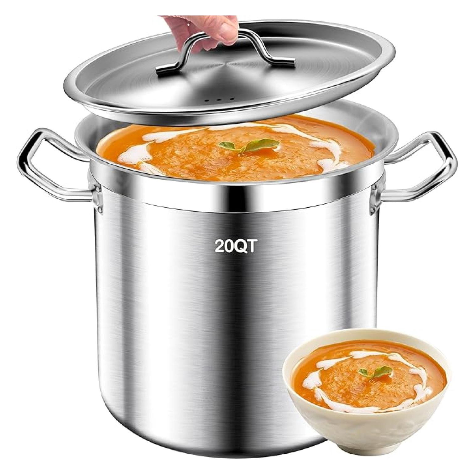 Large Stock Pot - 20Qt Brushed Stainless Steel Stock Pot With Lid ...