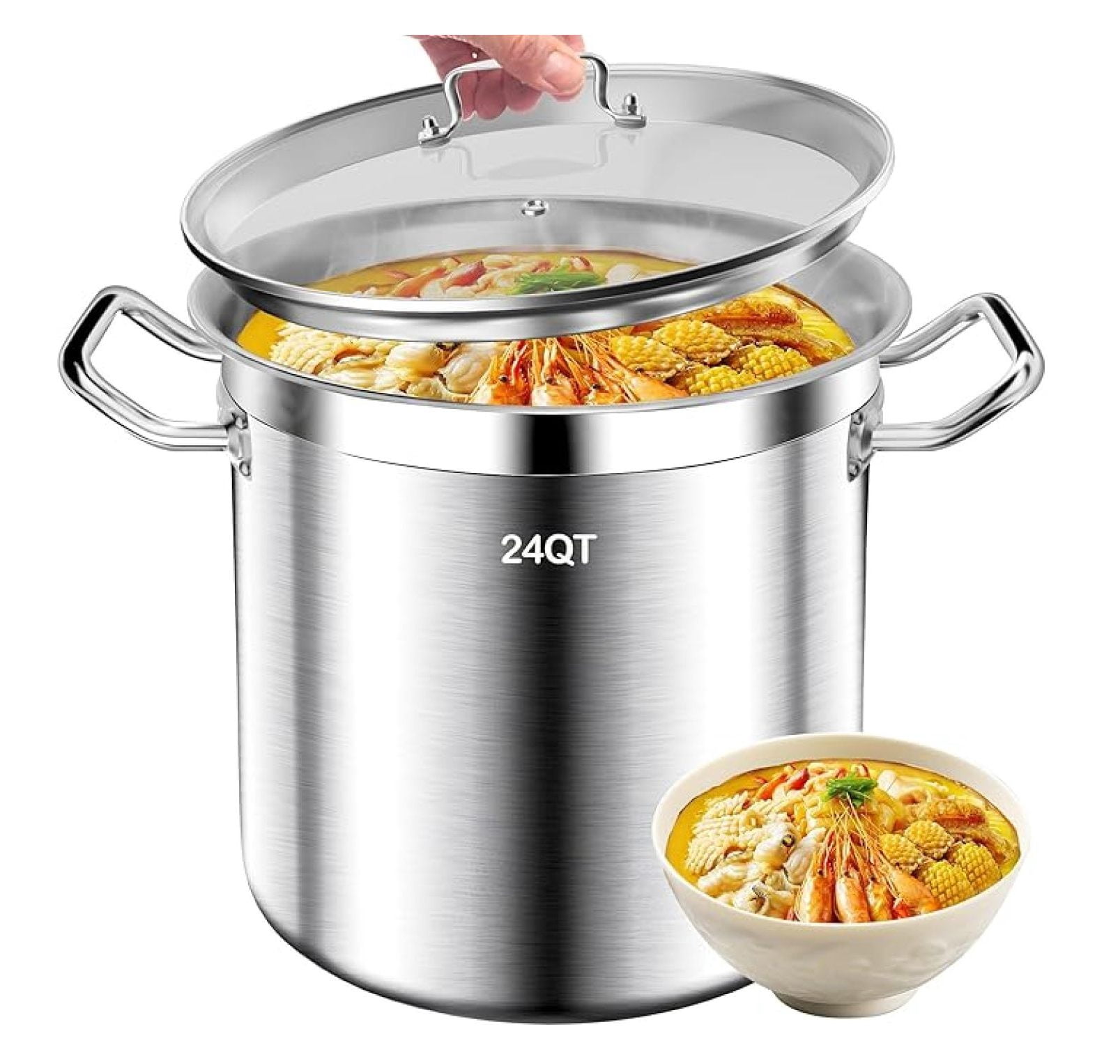 Large Stock Pot - 24QT Stainless Steel Stockpot with Lid, Heavy Duty ...